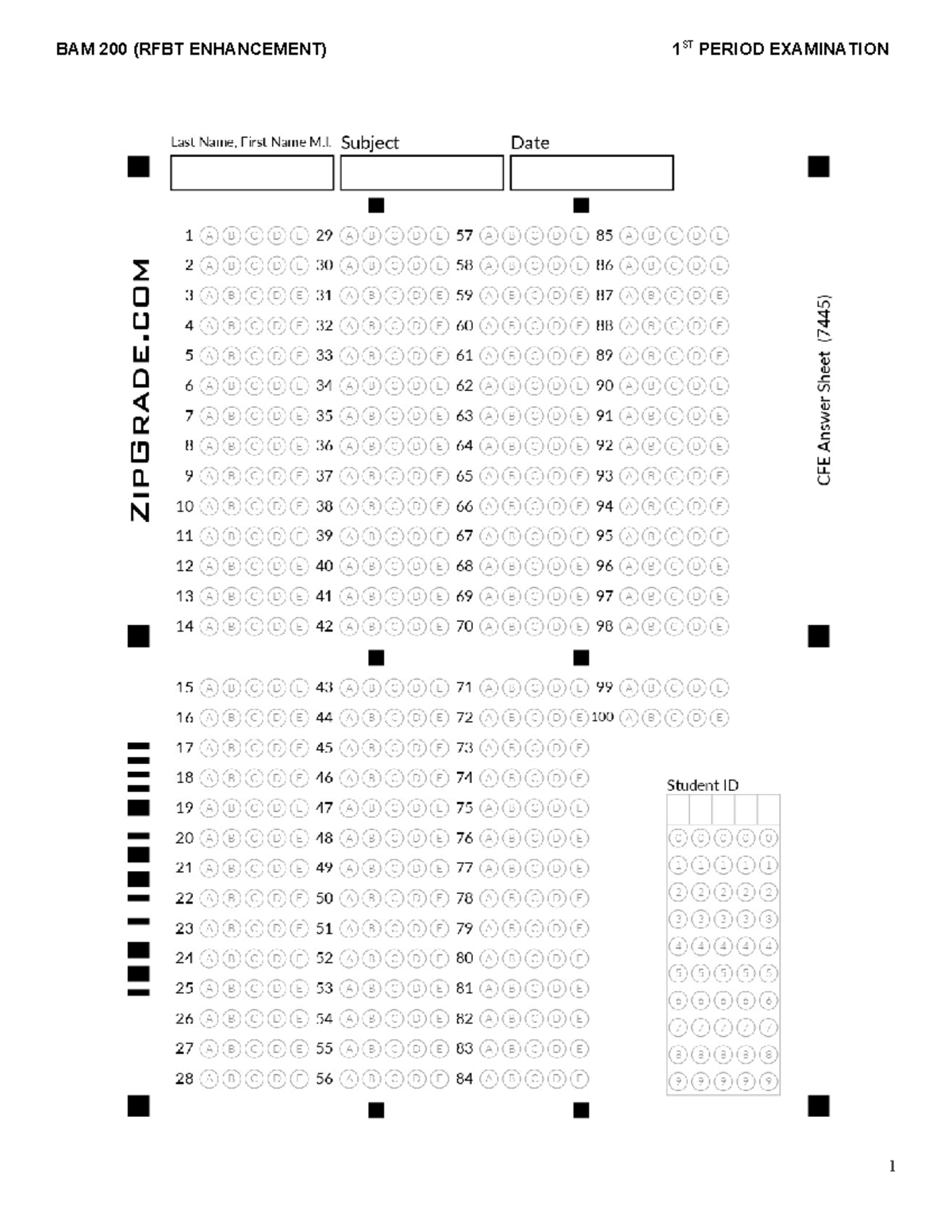 BAM 200 P1 EXAM Summer KEY Answers - NAME