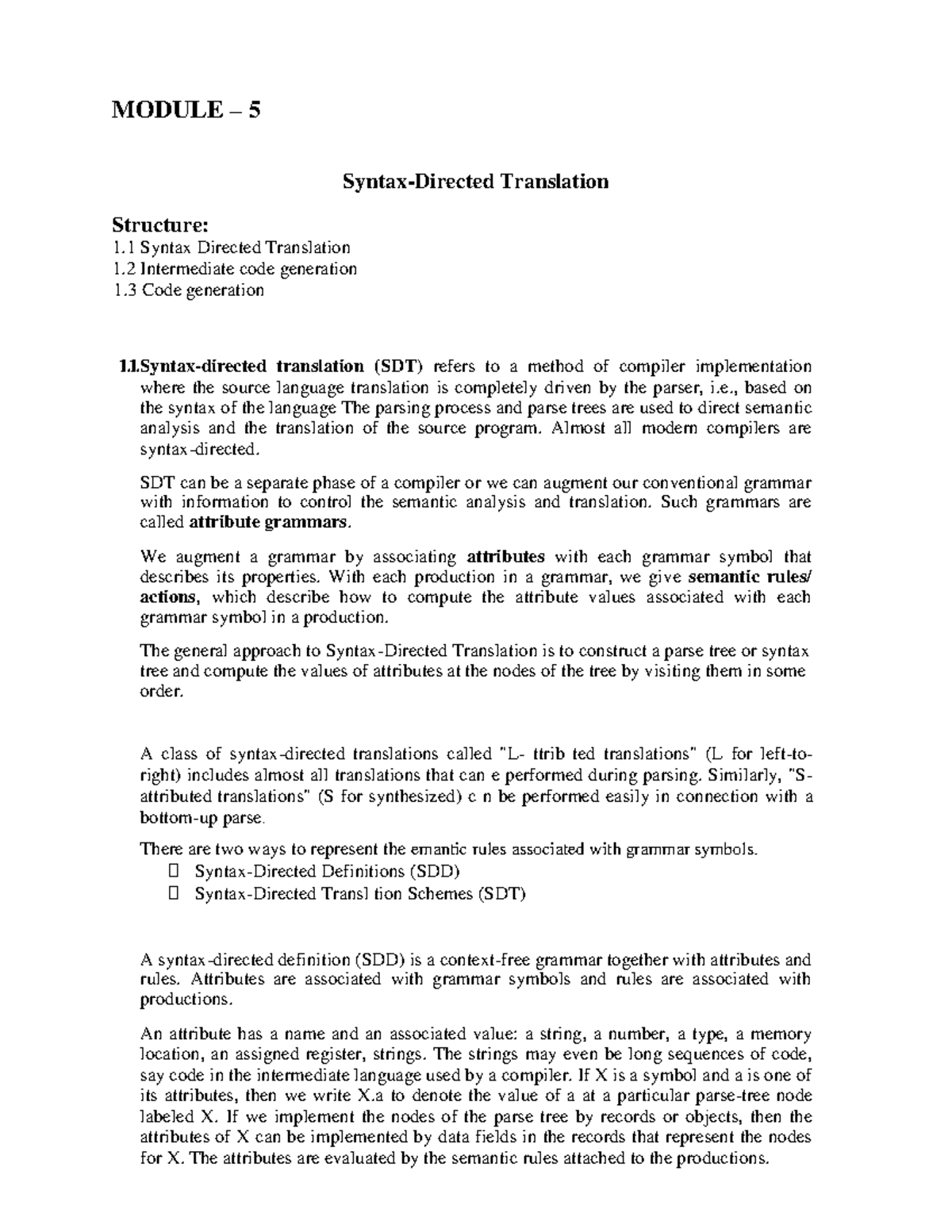 Web Technology and its Applications - MODULE – 5 Syntax-Directed Translation Structure: 1 Syntax ...
