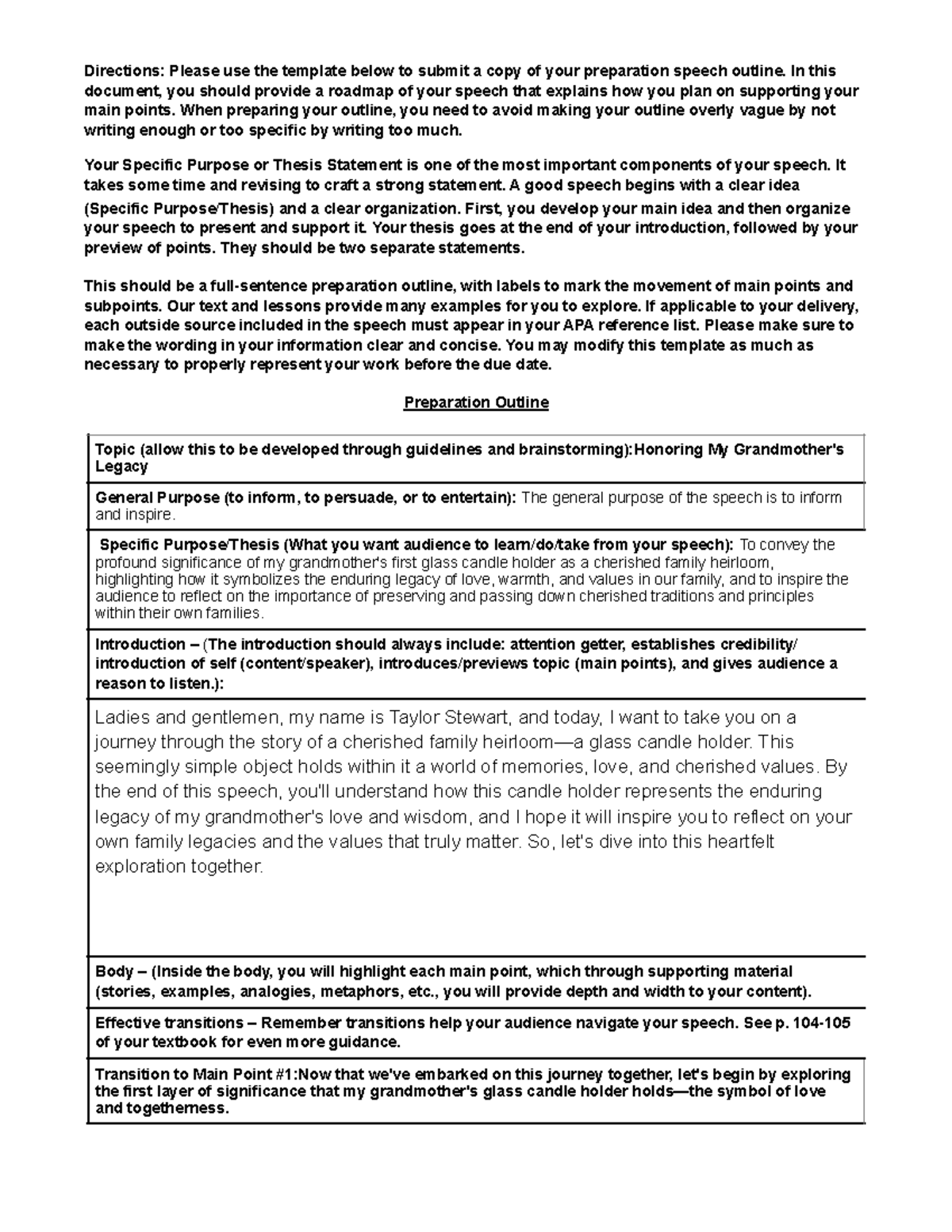 Artifact outline - Directions: Please use the template below to submit ...