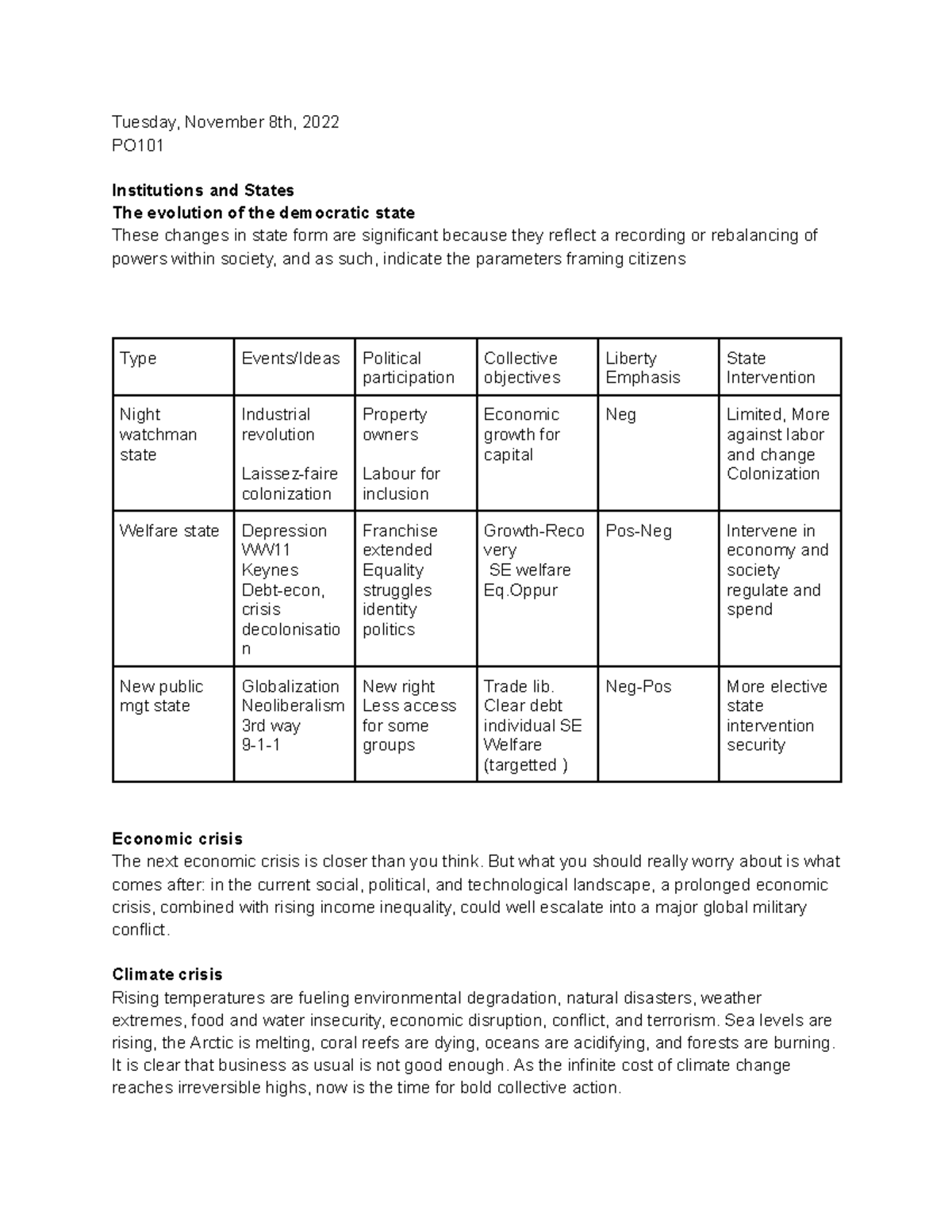 Lesson 3 - Tuesday, November 8th, 2022 PO Institutions and States The ...