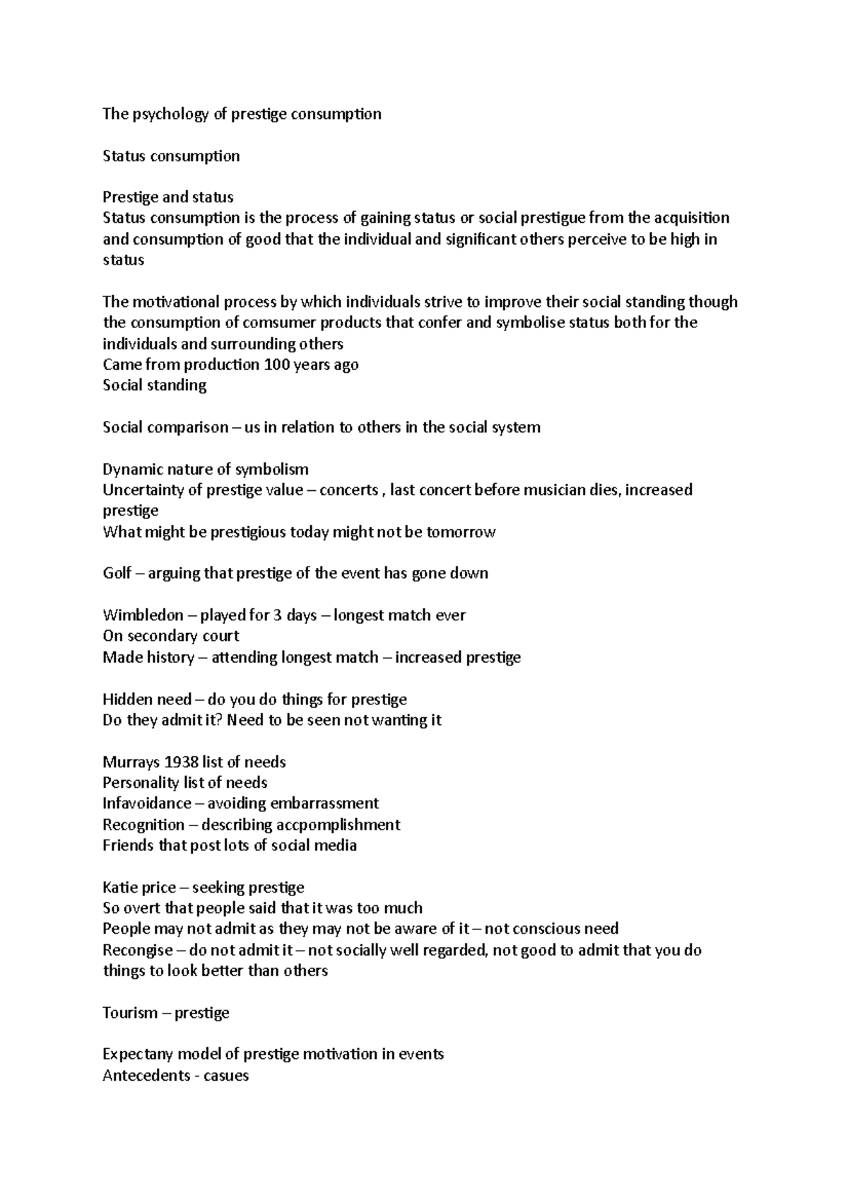 The psychology of prestige consumption - Studocu