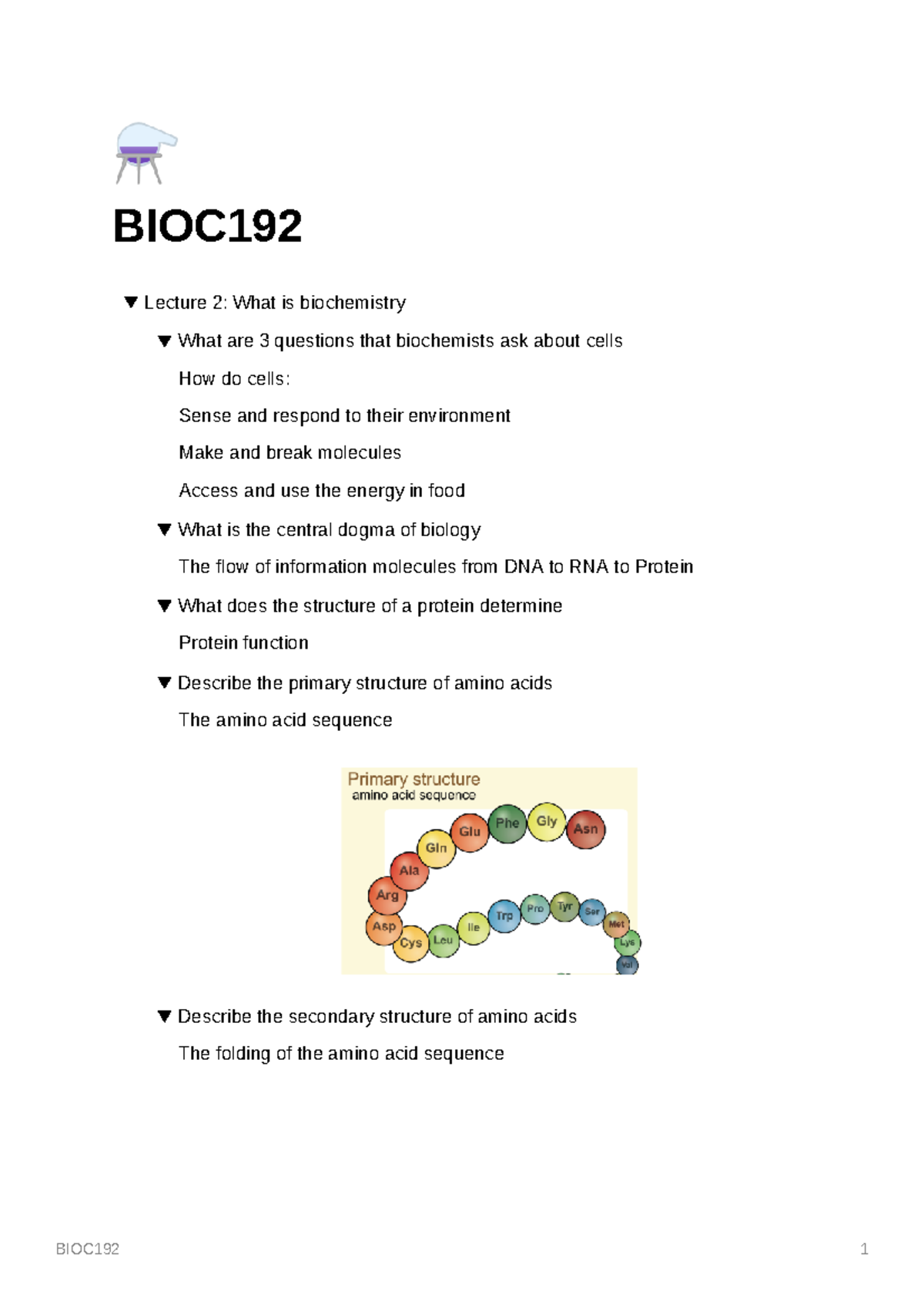 BIOC192 notes 2021 - ⚗ BIOC Lecture 2: What is biochemistry What are 3 ...