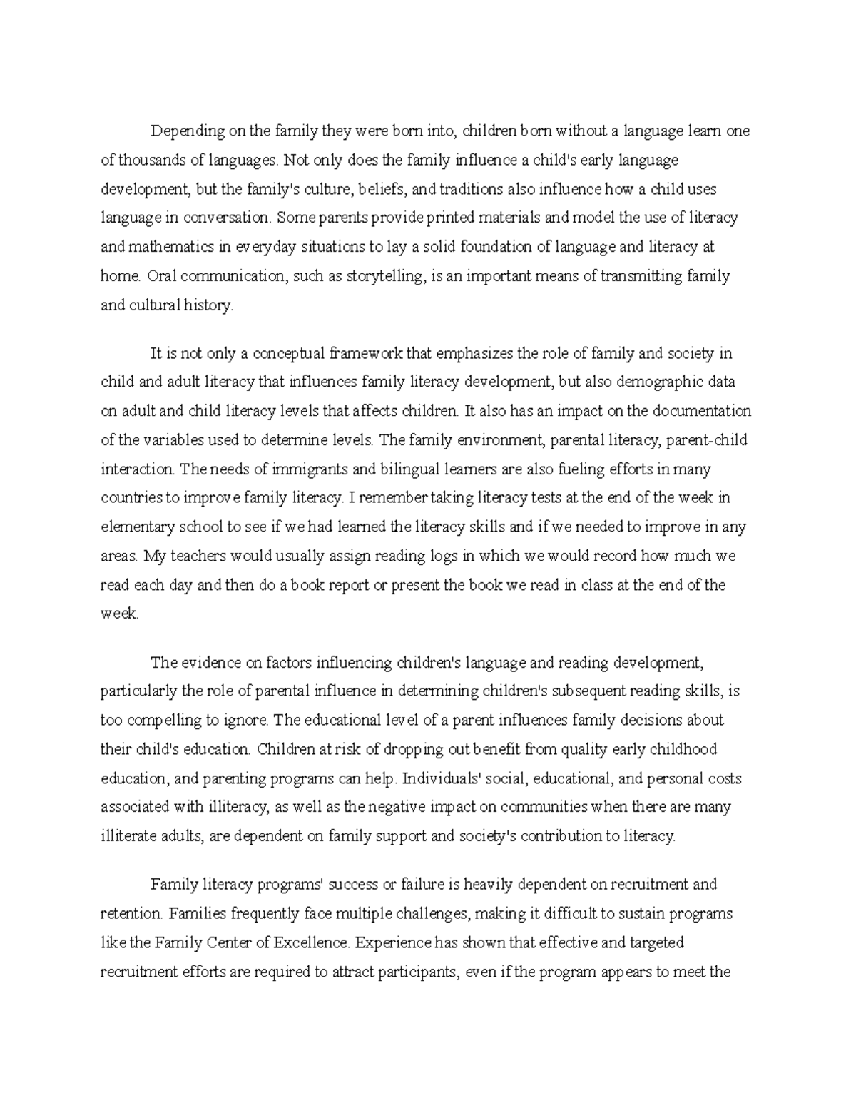 Role of Family Litercy in Society - EEC 3400 - FIU - Studocu