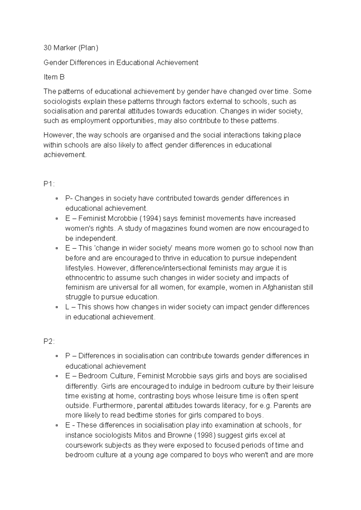 30 Marker - 30 Marker (Plan) Gender Differences in Educational ...
