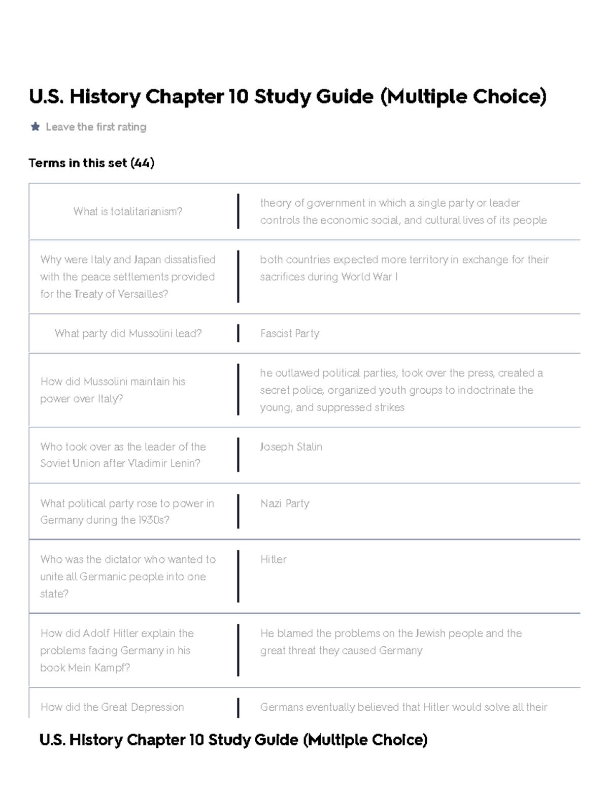 U.S. History Chapter 10 Study Guide (Multiple Choice) Flashcards ...
