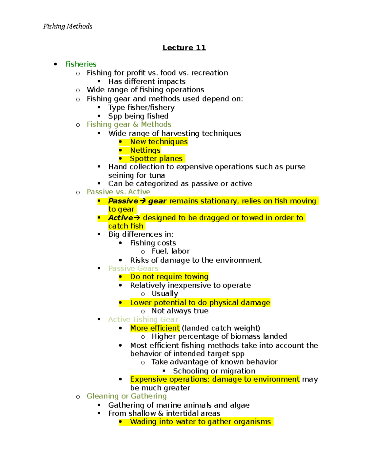 Lecture 11 outline - Fishing Methods Lecture 11 Fisheries o Fishing for ...