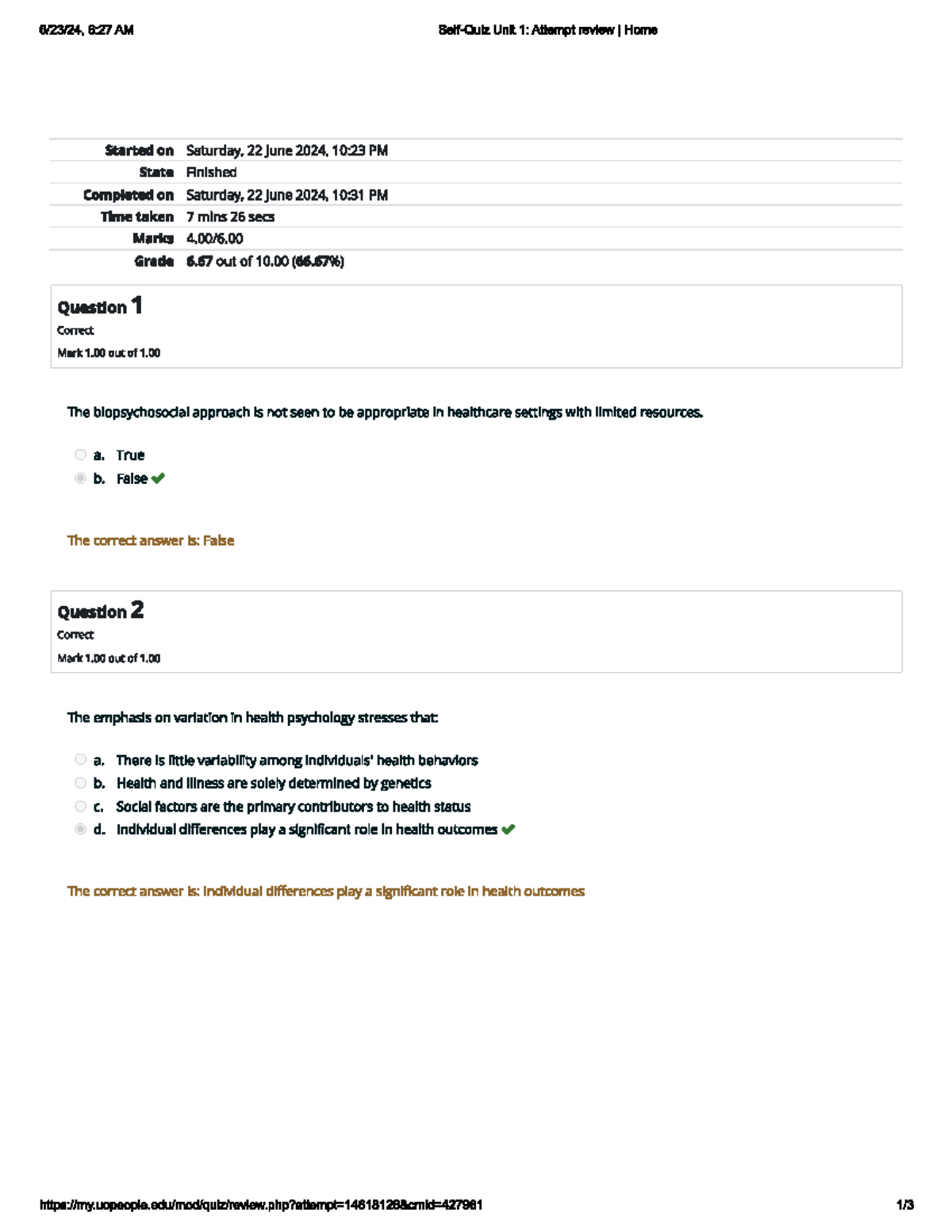 Uopeople - 6:27 AM Unit 1: Attempt review I Home Started on Saturday ...