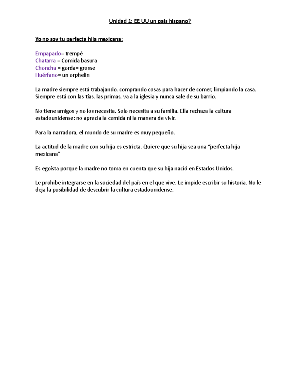 Cours espagnol - Unidad 1: EE UU un pais hispano? Yo no soy tu perfecta ...