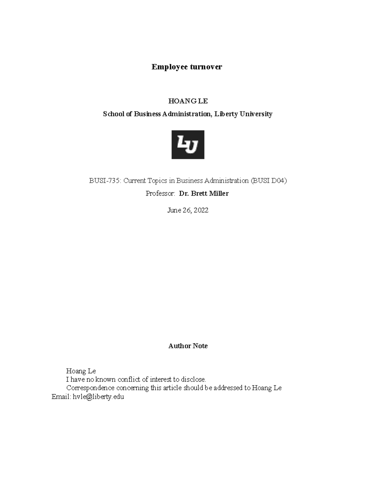 Employee turnover Abstract Revised - Employee turnover HOANG LE School ...