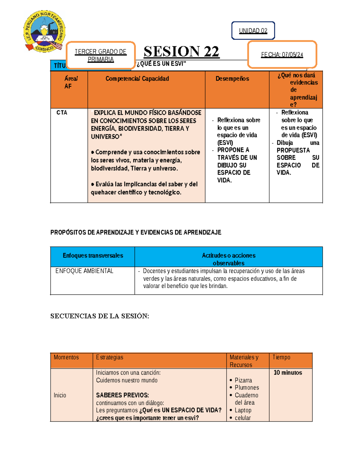 Sesion 22 Espacio DE VIDA ESVI - SESION 22 TÍTULO DE LA SESIÓN “¿QUÉ ES UN ESVI” Área/ AF - Studocu