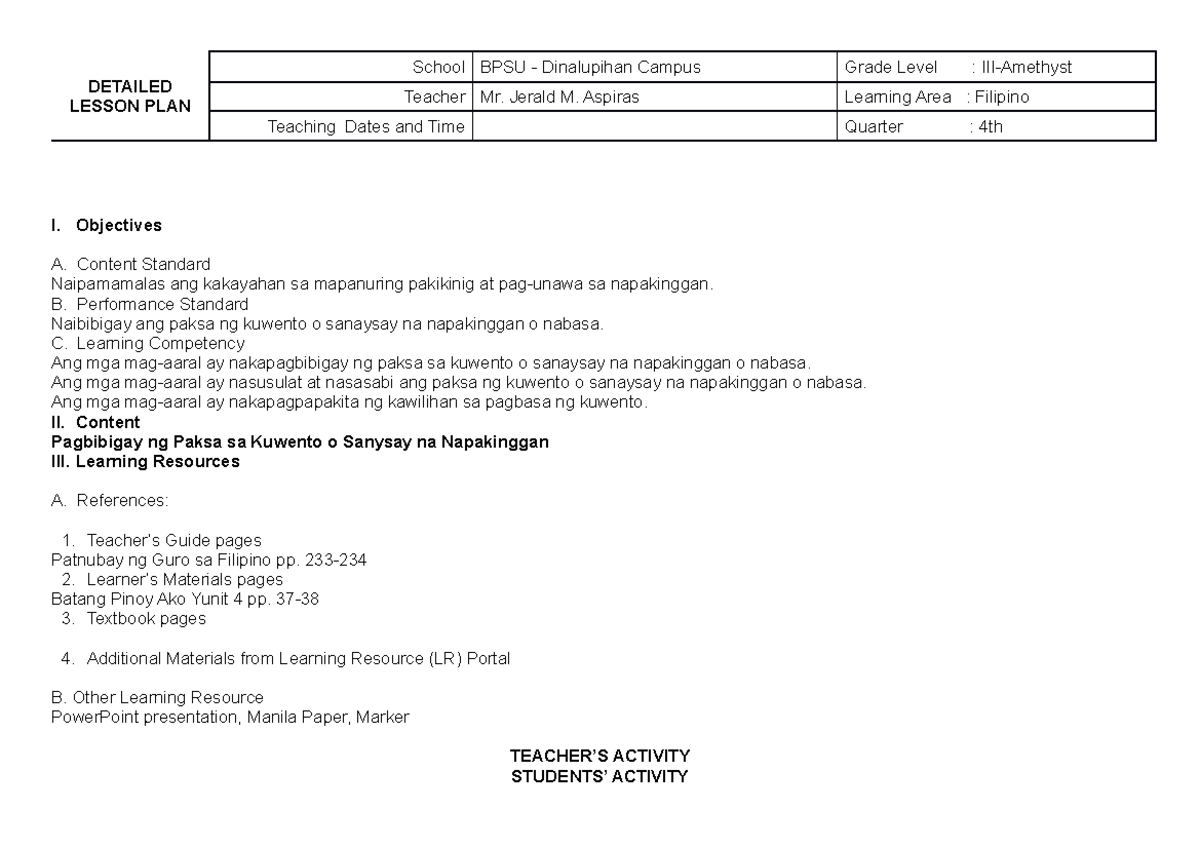 Aspiras-Jerald-M - ako ay ikaw - DETAILED LESSON PLAN School BPSU ...