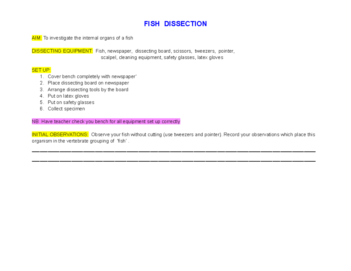 7.4.5.2 Fish Dissection - FISH DISSECTION AIM: To investigate the ...