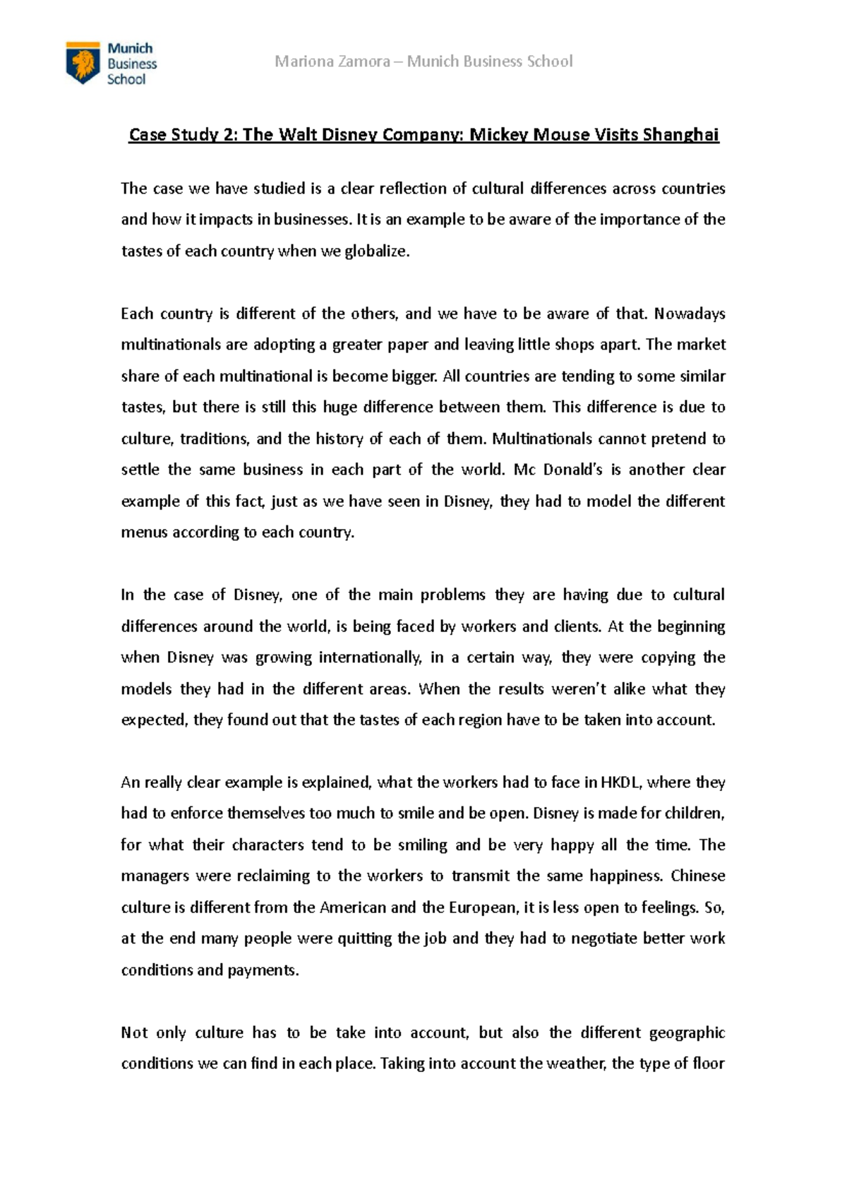 Case Study 2 - Mariona Zamora – Munich Business School Case Study 2 ...