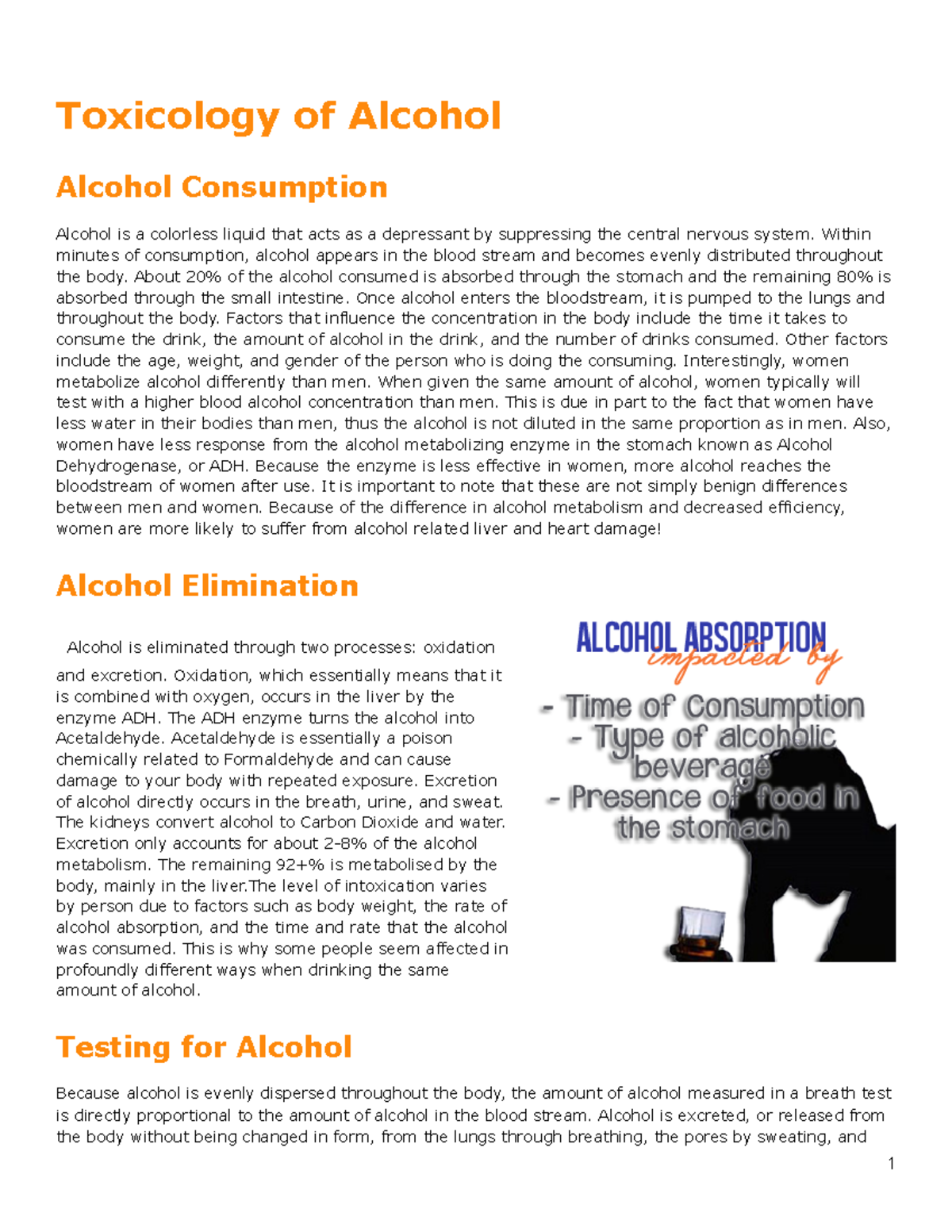 Toxicology of Alcohol - Extremely helpful notes throughout forensics ...