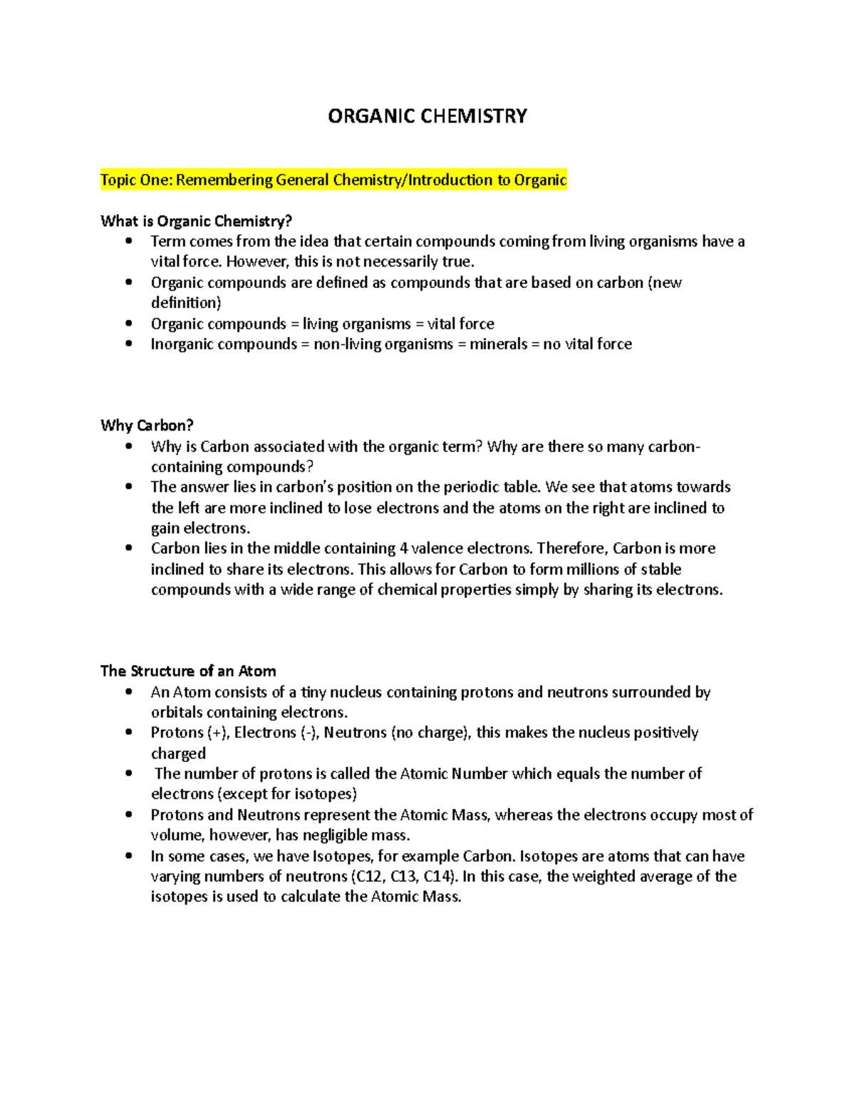 Organic Chemistry Notes - ORGANIC CHEMISTRY Topic One: Remembering ...