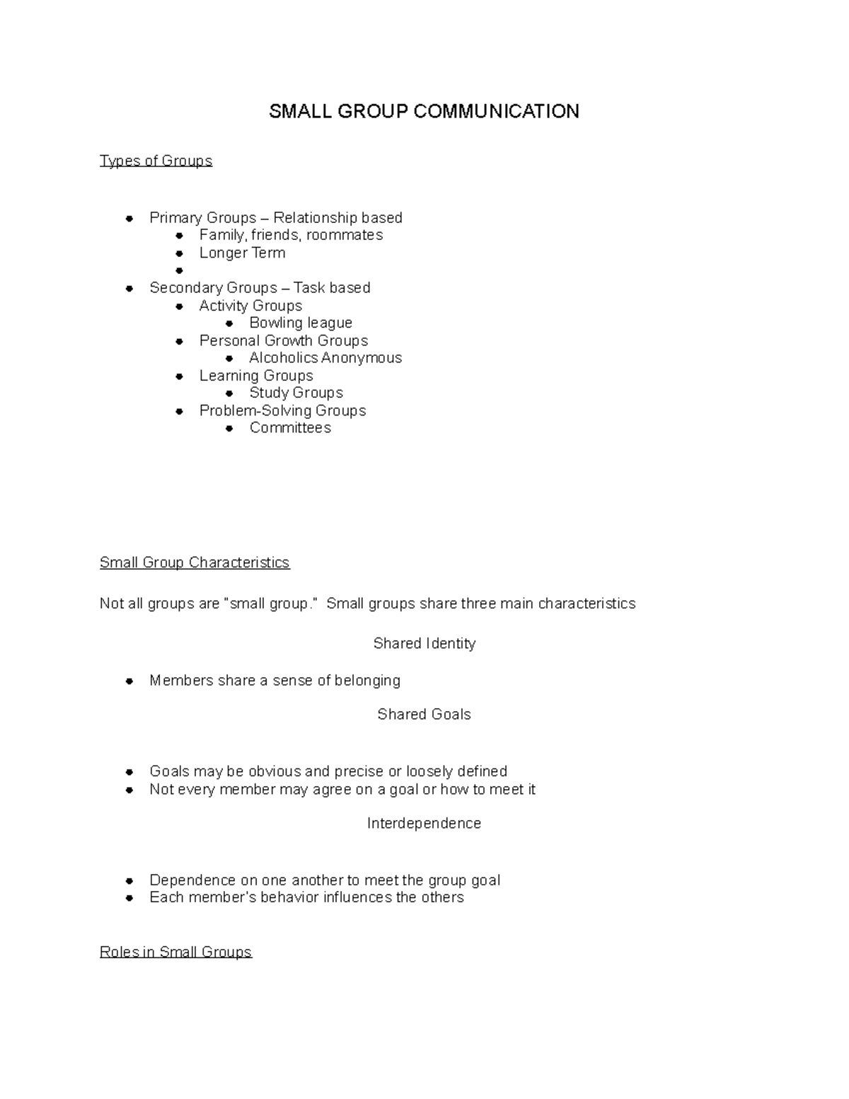 CST 100 Small Group Communication Notes Part 1 - SMALL GROUP ...