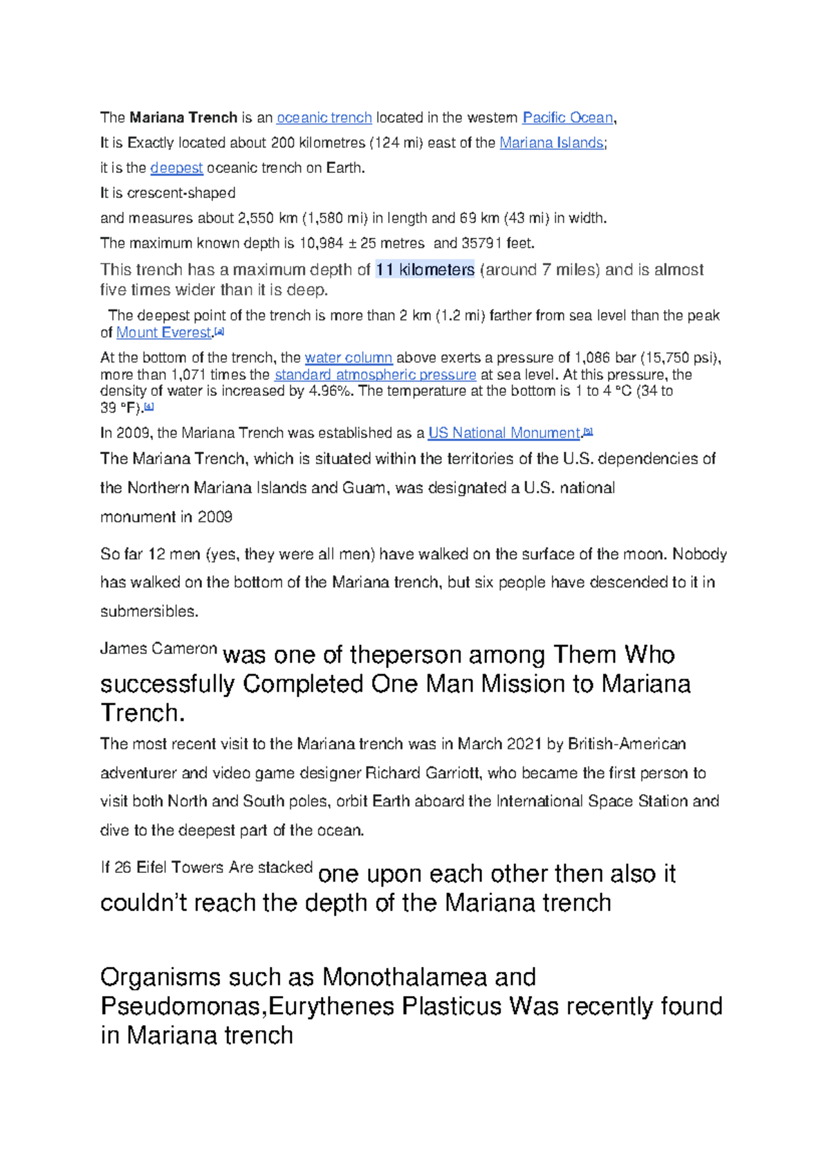 Mriana Trench - refer - The Mariana Trench is an oceanic trench located ...