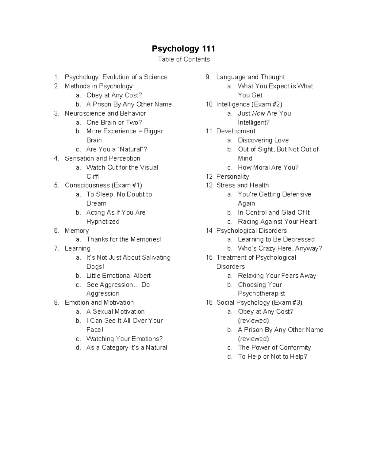 Psych 111 Unit 6: Memory - Psychology 111 Table of Contents Psychology ...