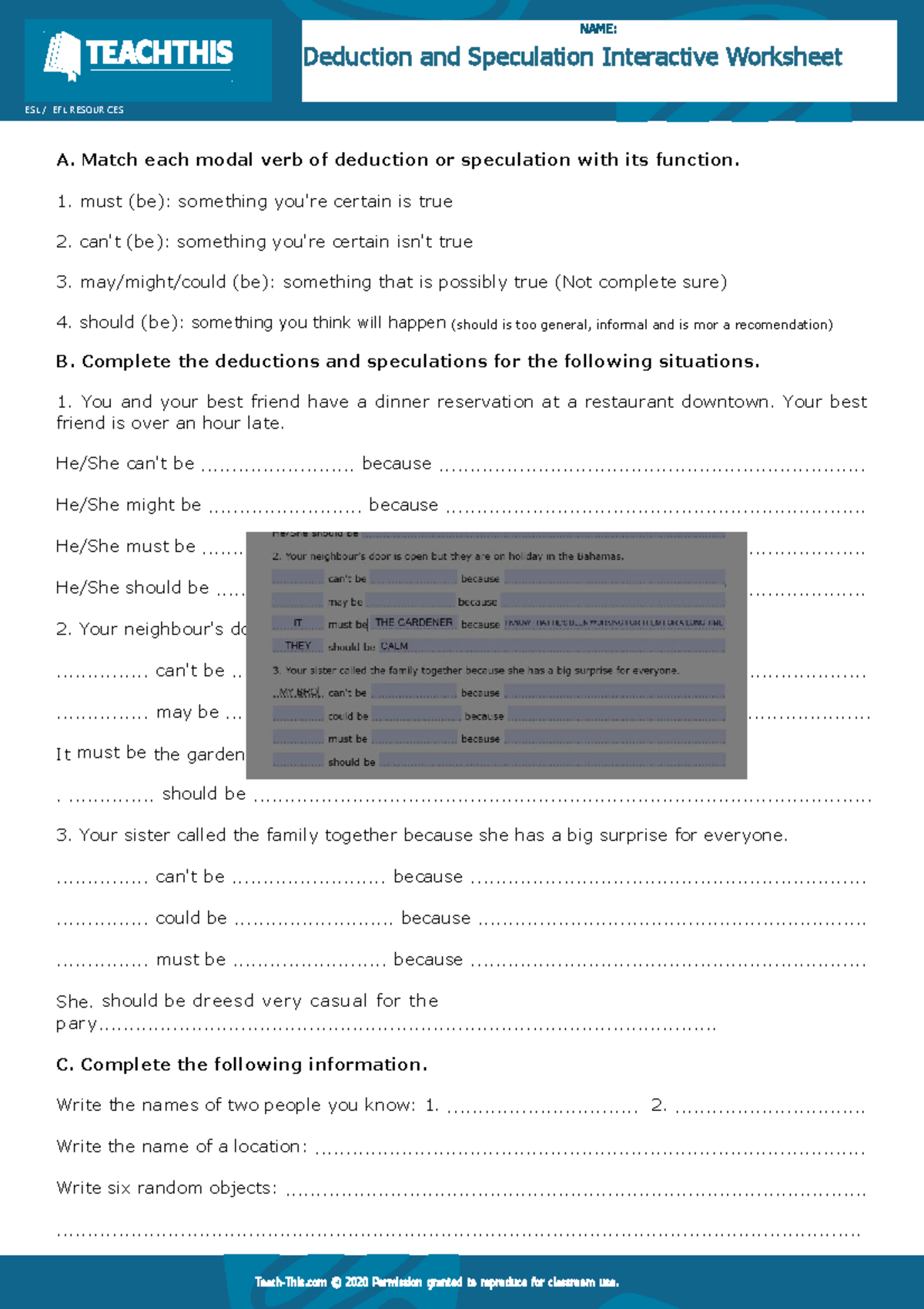 Deduction and Speculation Interactive Worksheet resuelto - NAME ...