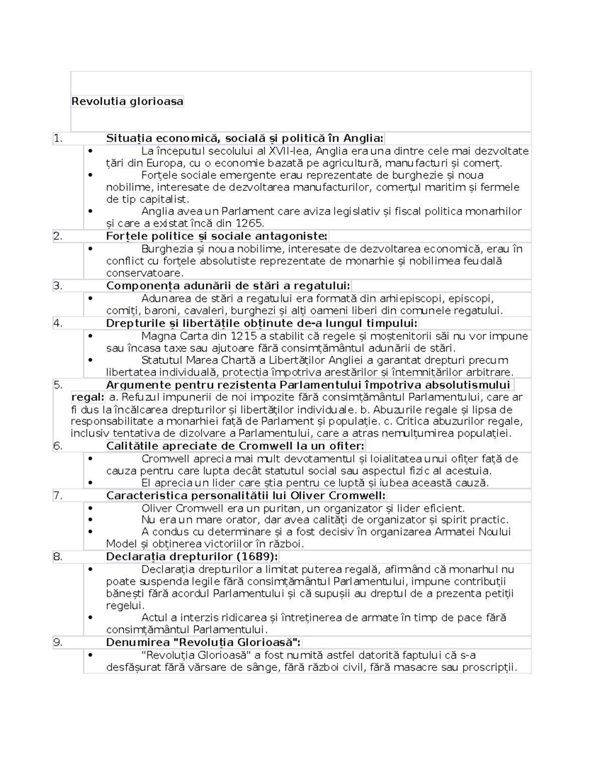 Lectii istorie rezumat - Revolutia glorioasa 1. Situația economică ...