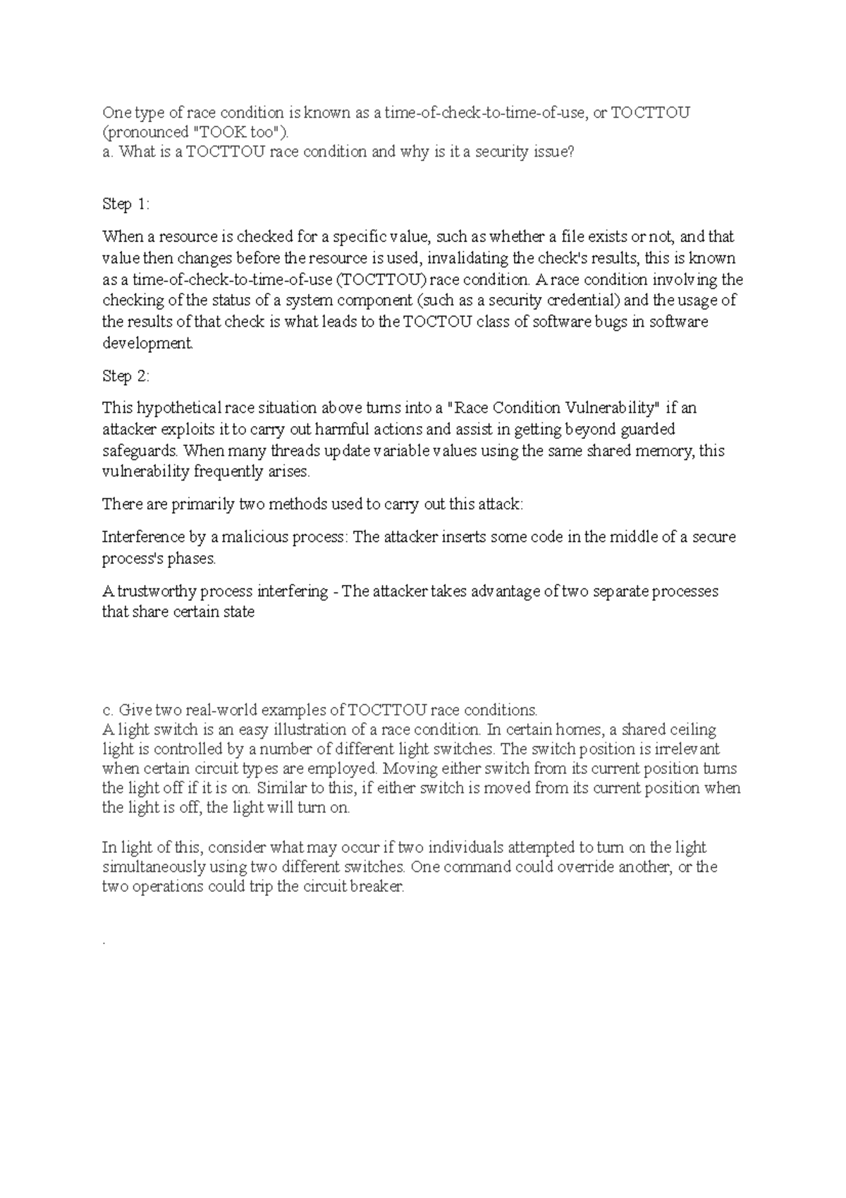Give realworld examples of Tocttou race conditions - One type of race ...