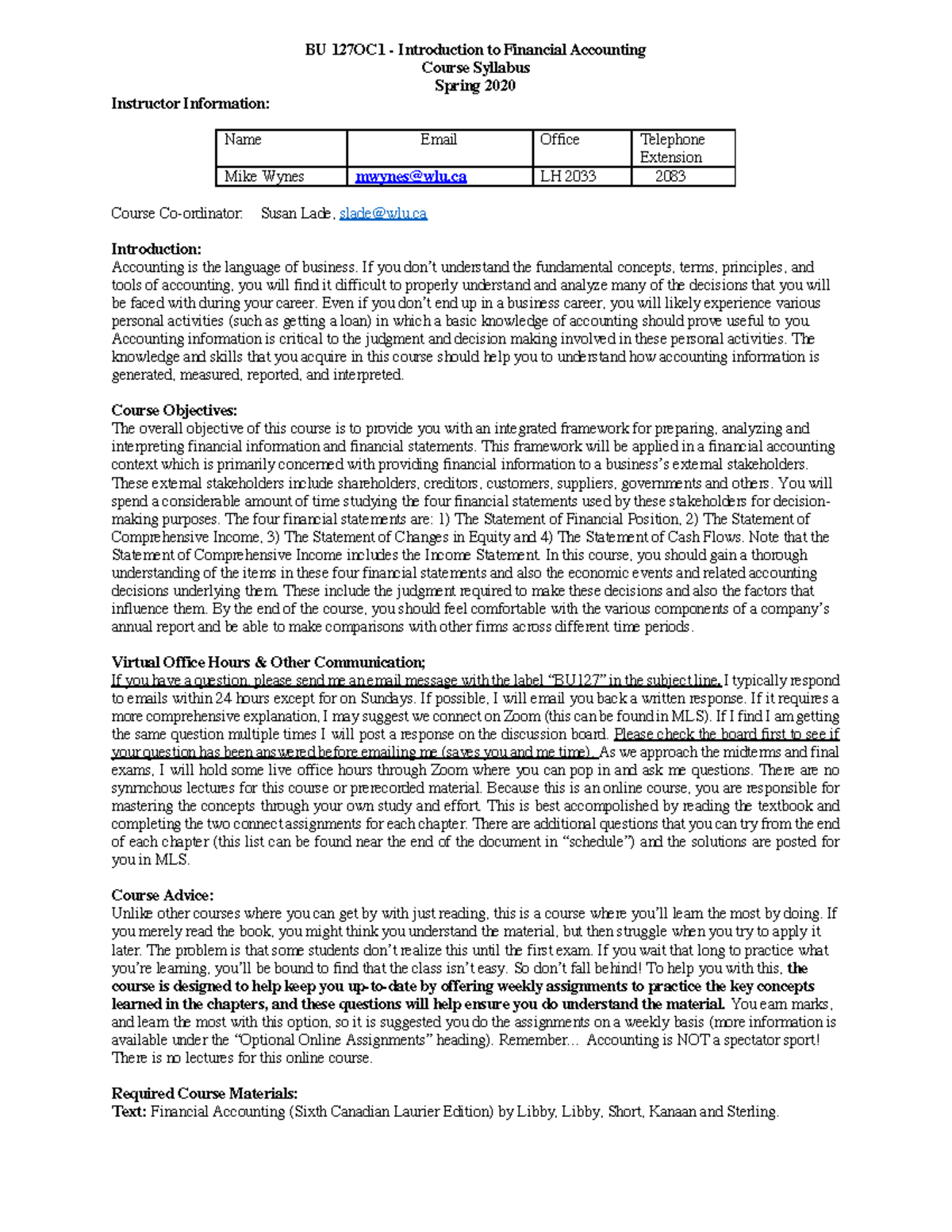 BU 127OC 1 Course Outline Spring 2020 - BU 127OC1 - Introduction to ...