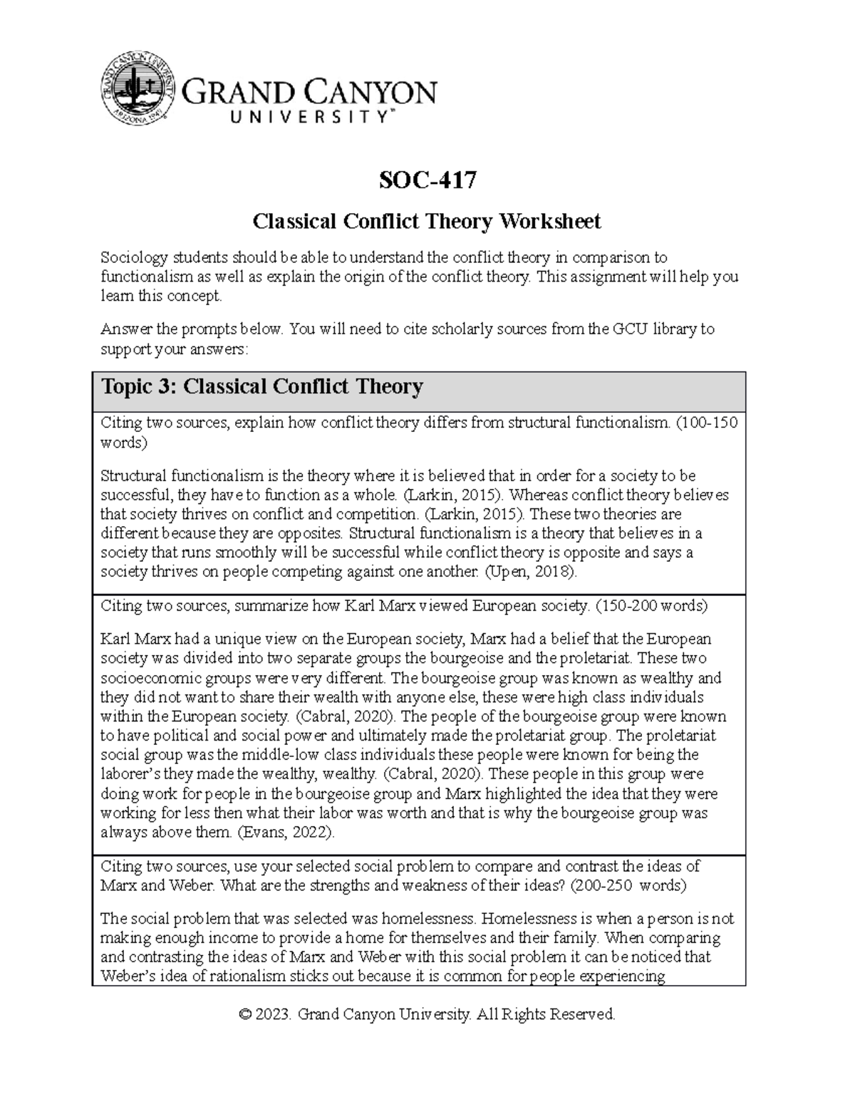SOC-417 - Sociological Theory - SOC- Classical Conflict Theory ...