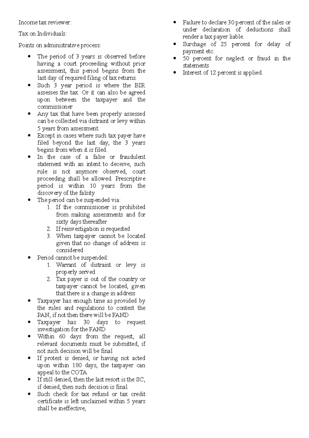 Income tax reviewer - Income tax reviewer: Tax on Individuals: Points ...