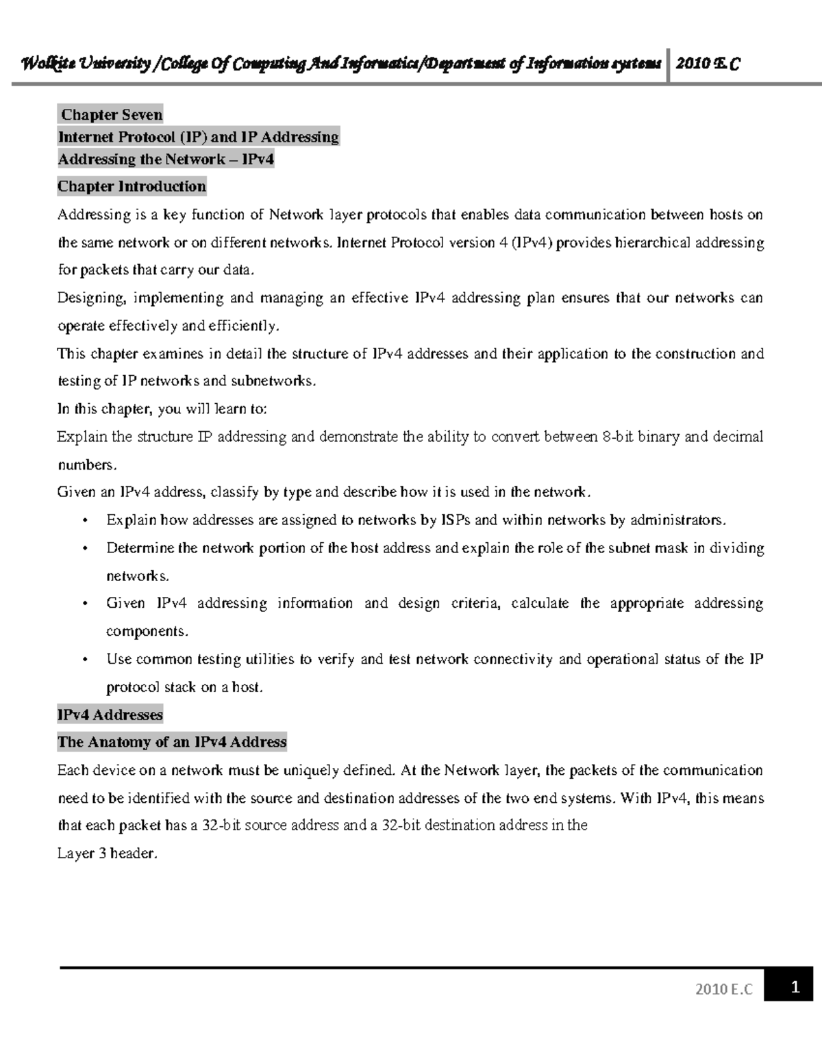 Chapter Seven Lecture Note - Wolkite University /College Of Computing And Informatics/Department ...