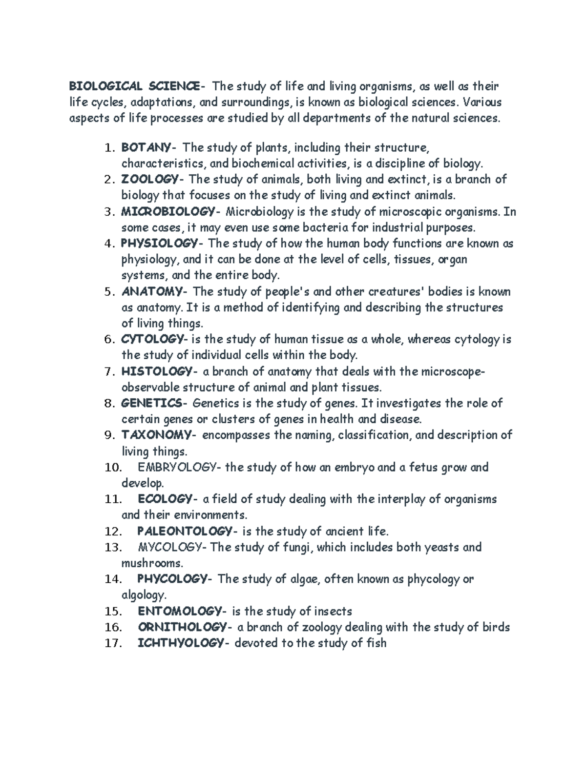 Biological Science - Assignment - BIOLOGICAL SCIENCE- The study of life ...
