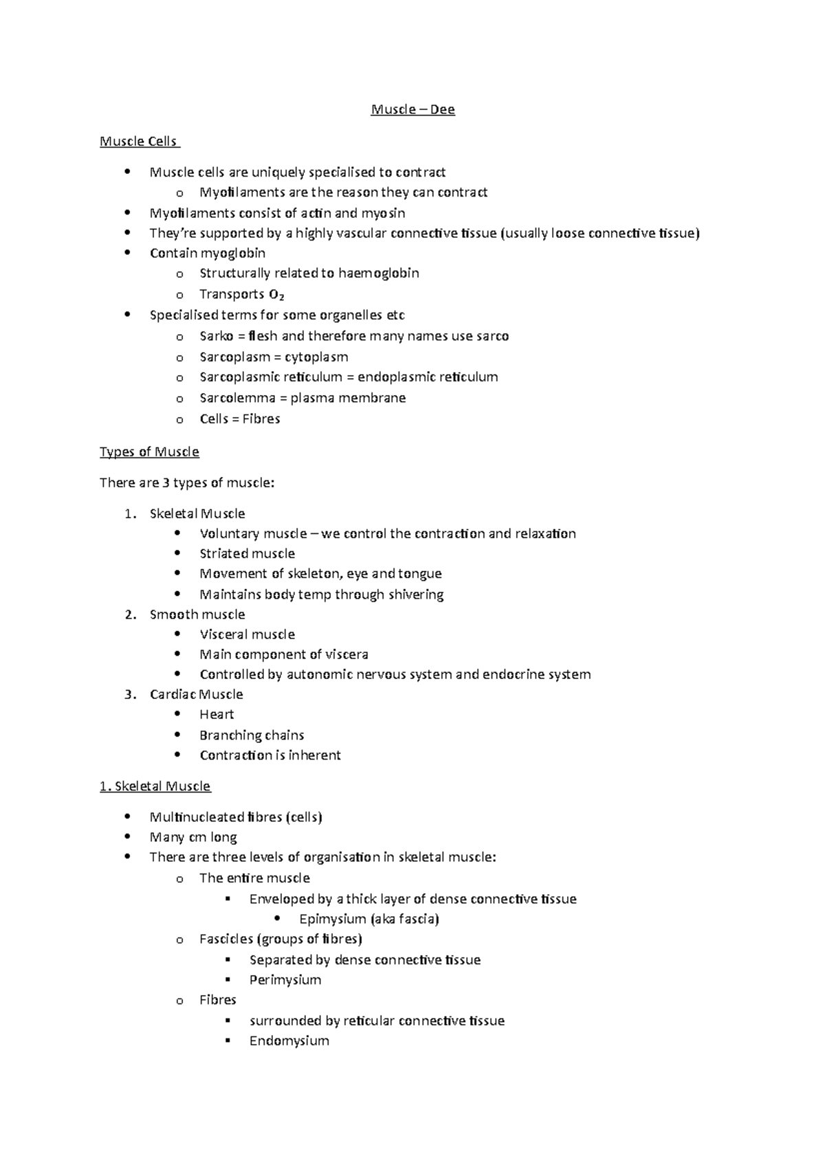 Muscle - AGRC1041 PRAC AND LECTURE NOTES - Muscle – Dee Muscle Cells ...