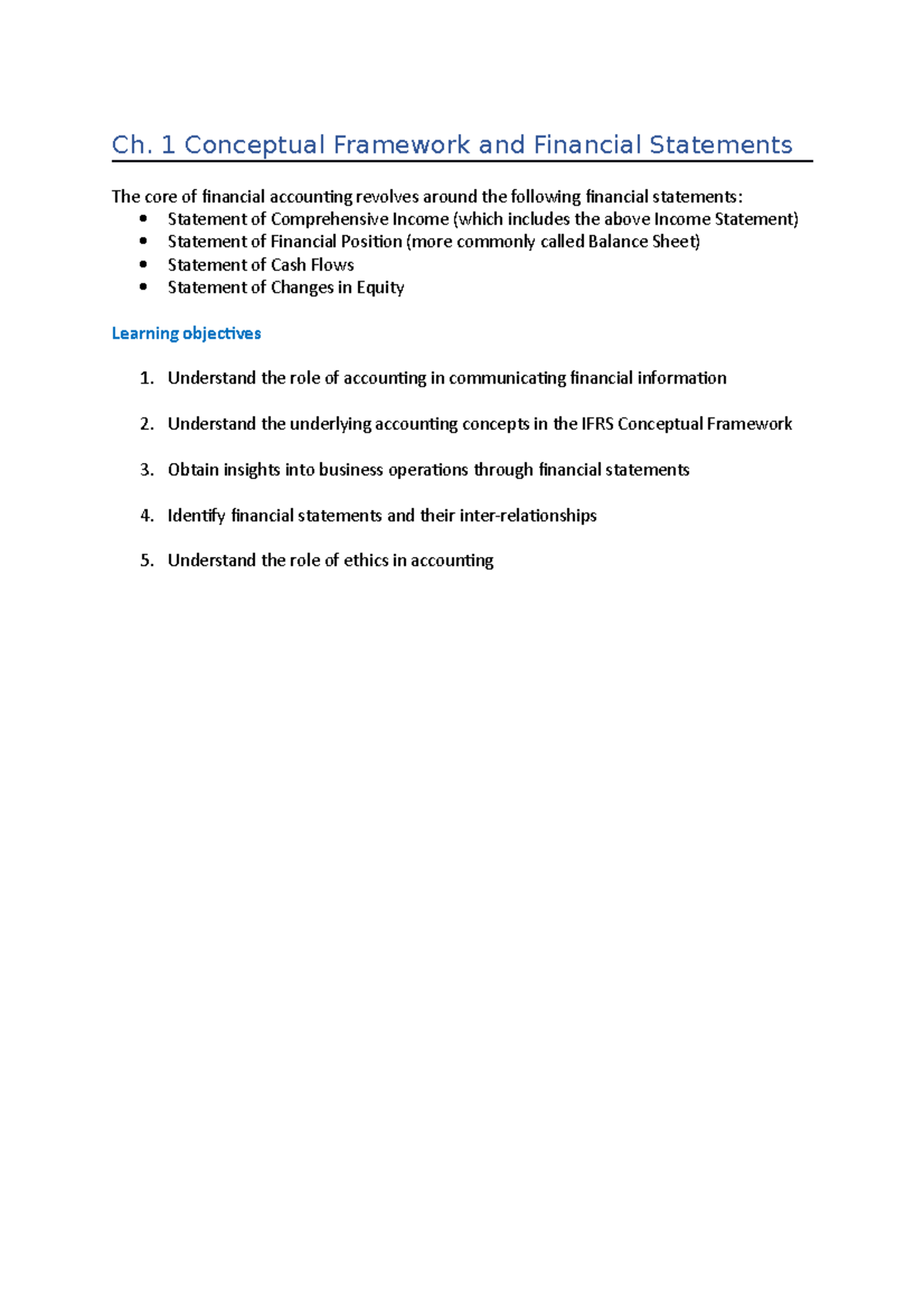 Ch. 1 Conceptual Framework and Financial Statements - Ch. 1 Conceptual ...