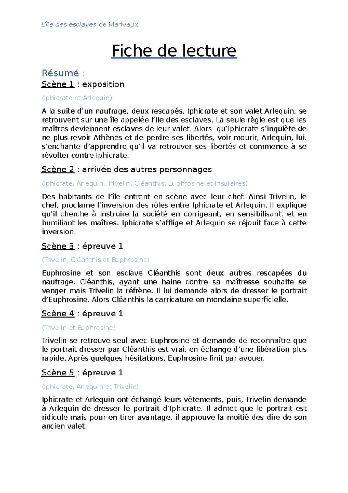 Fiche de lecture l'île des esclaves - L’île des esclaves de Marivaux ...