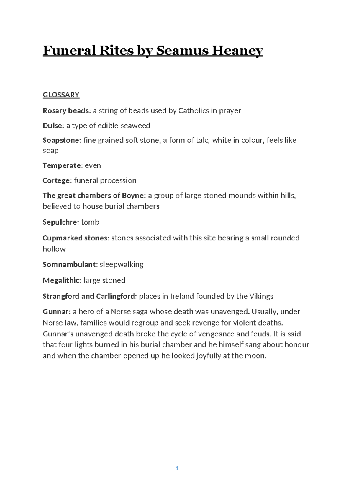 Funeral Rites by Seamus Heaney Analysis notes - Funeral Rites by Seamus ...