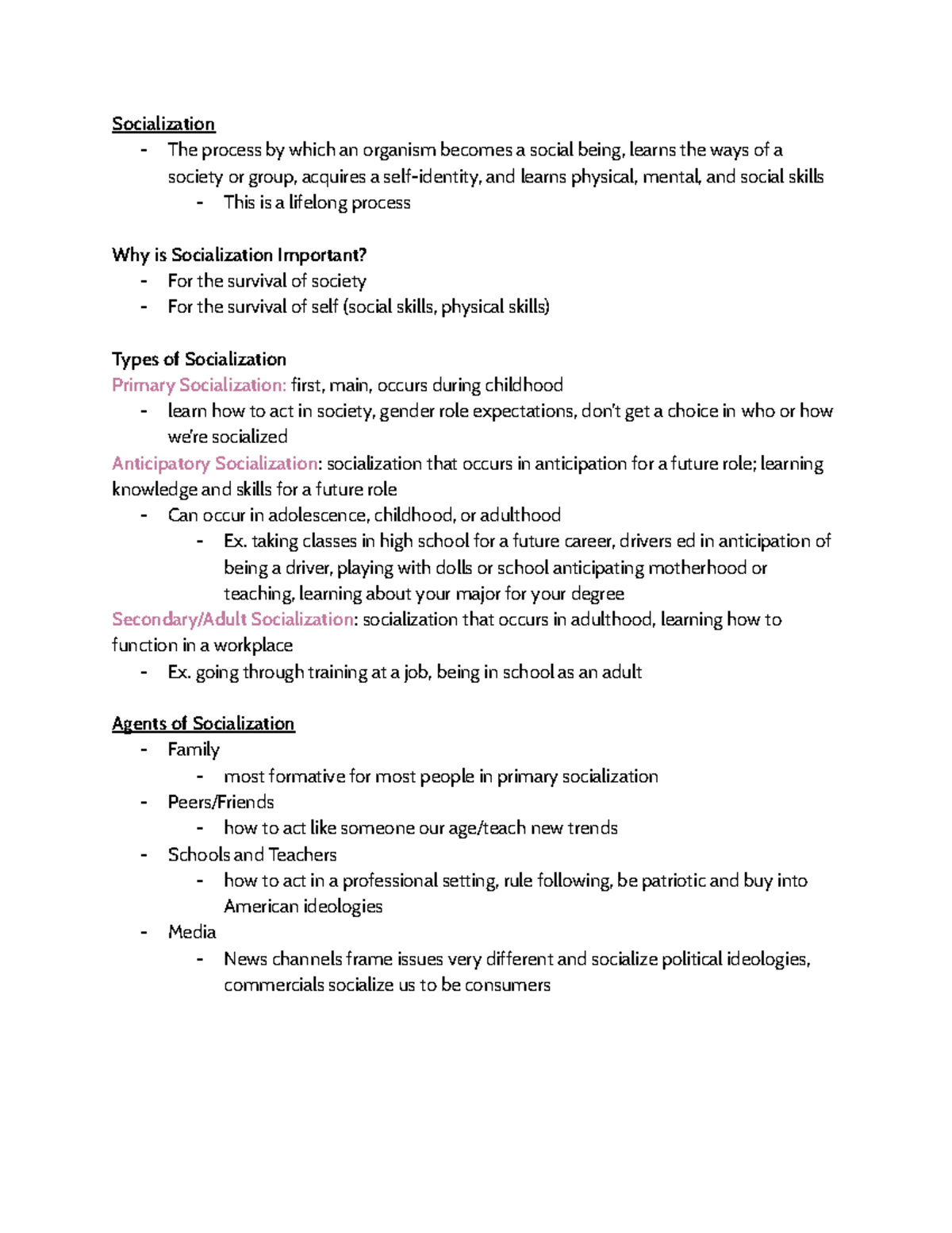 Ch. 3 Socialization and Social Structure - Socialization - The process ...