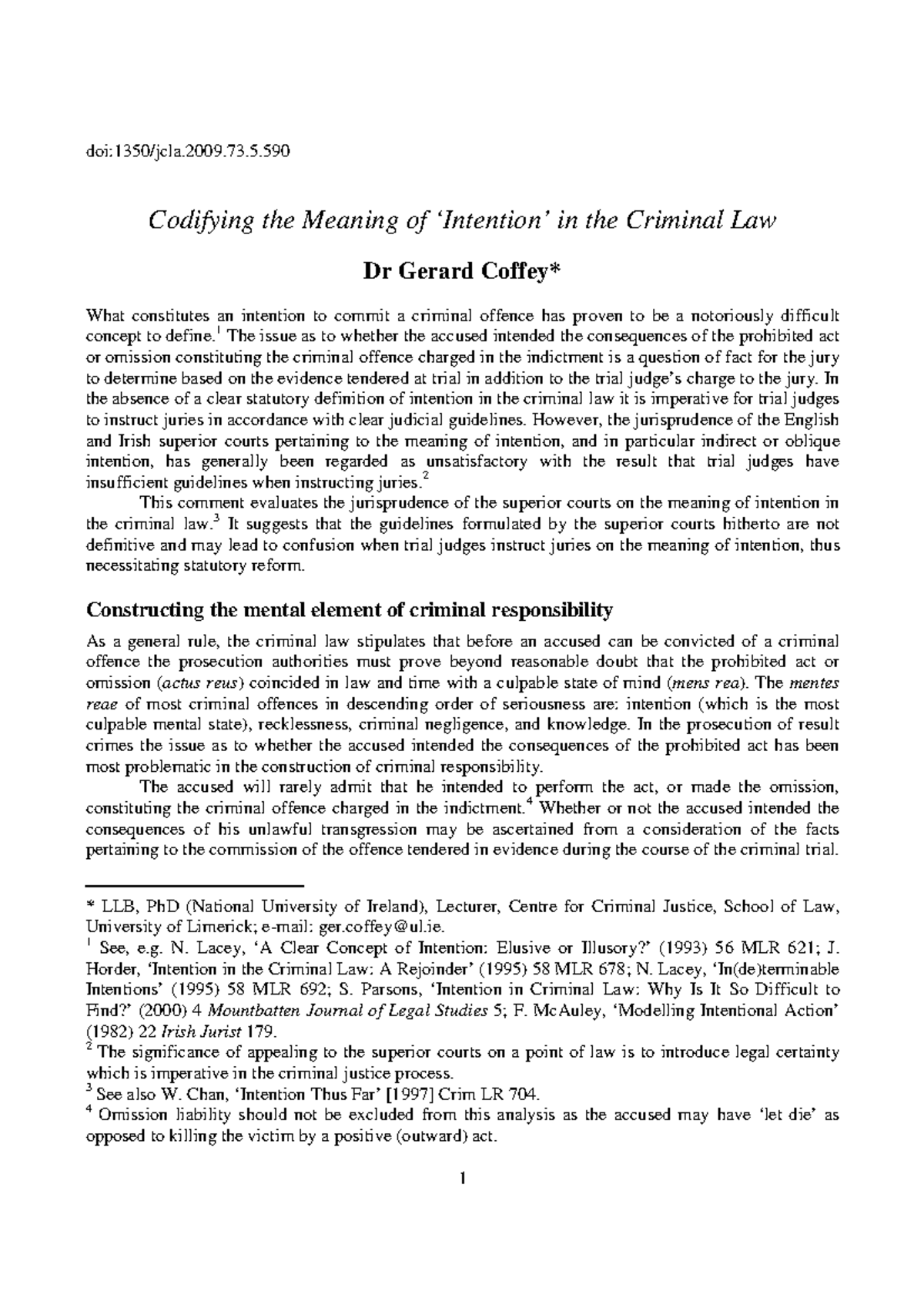 Codifying the Meaning of ‘Intention’ in the Criminal Law - doi:1350 ...