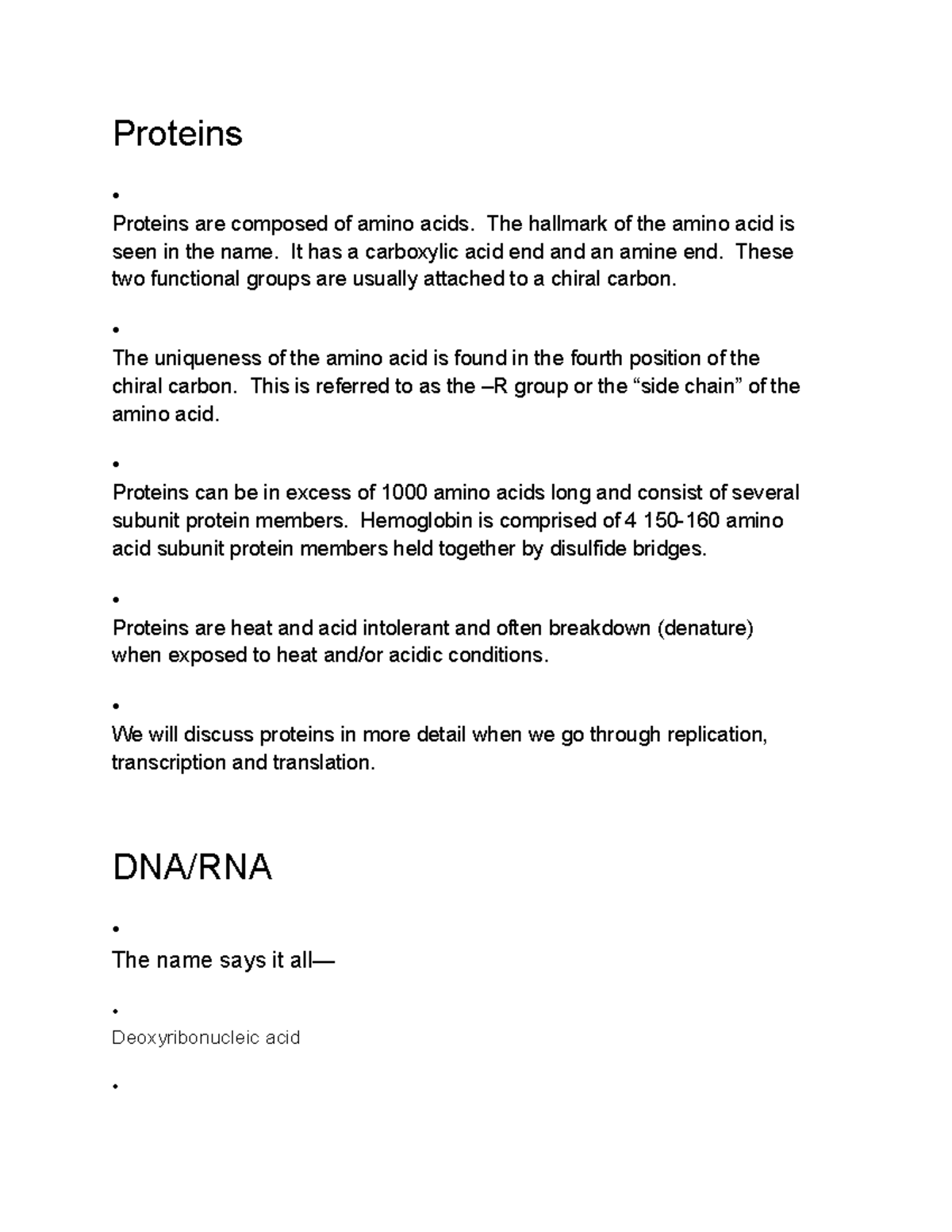 Untitled document-54 - notes - Proteins • Proteins are composed of ...