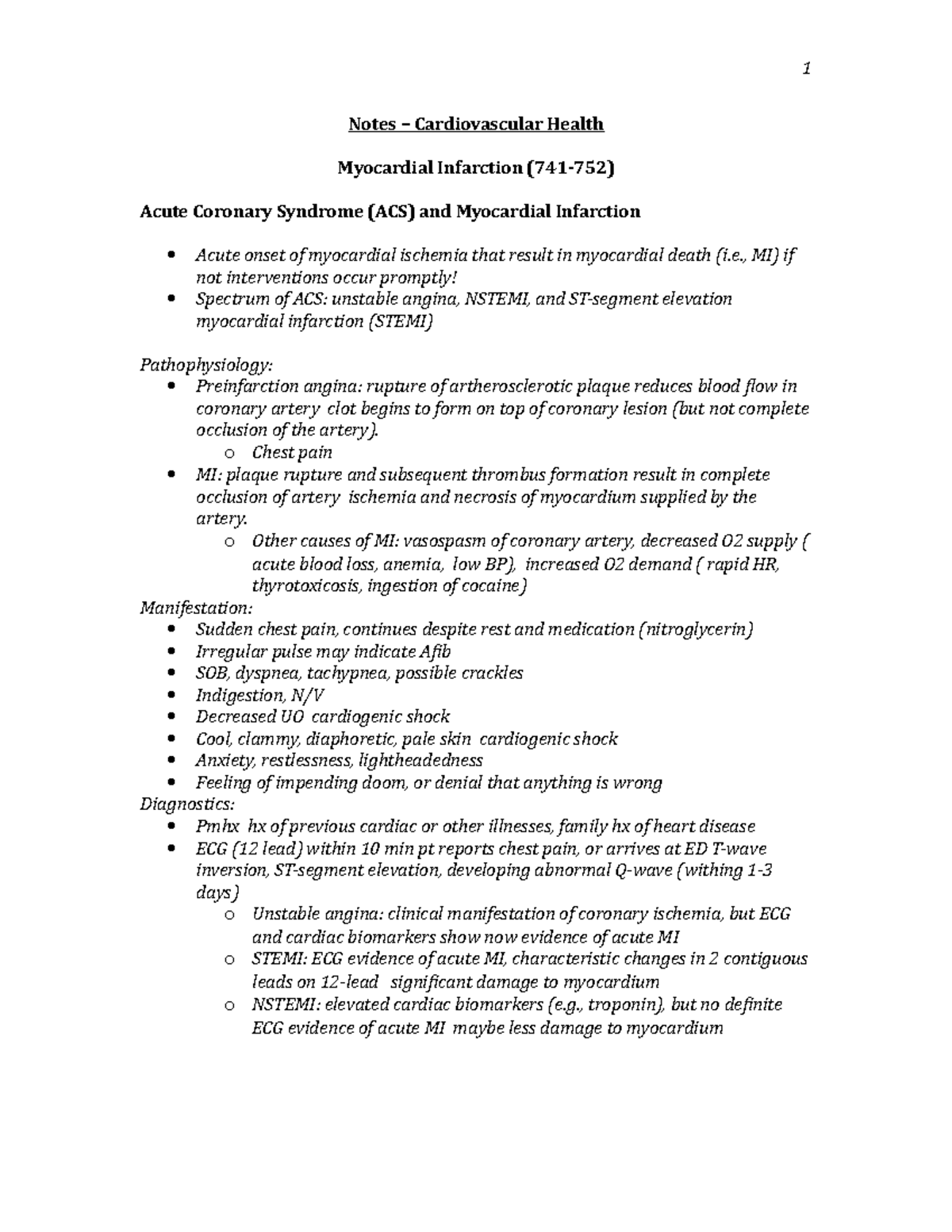 Myocardial infarction - Notes – Cardiovascular Health Myocardial ...
