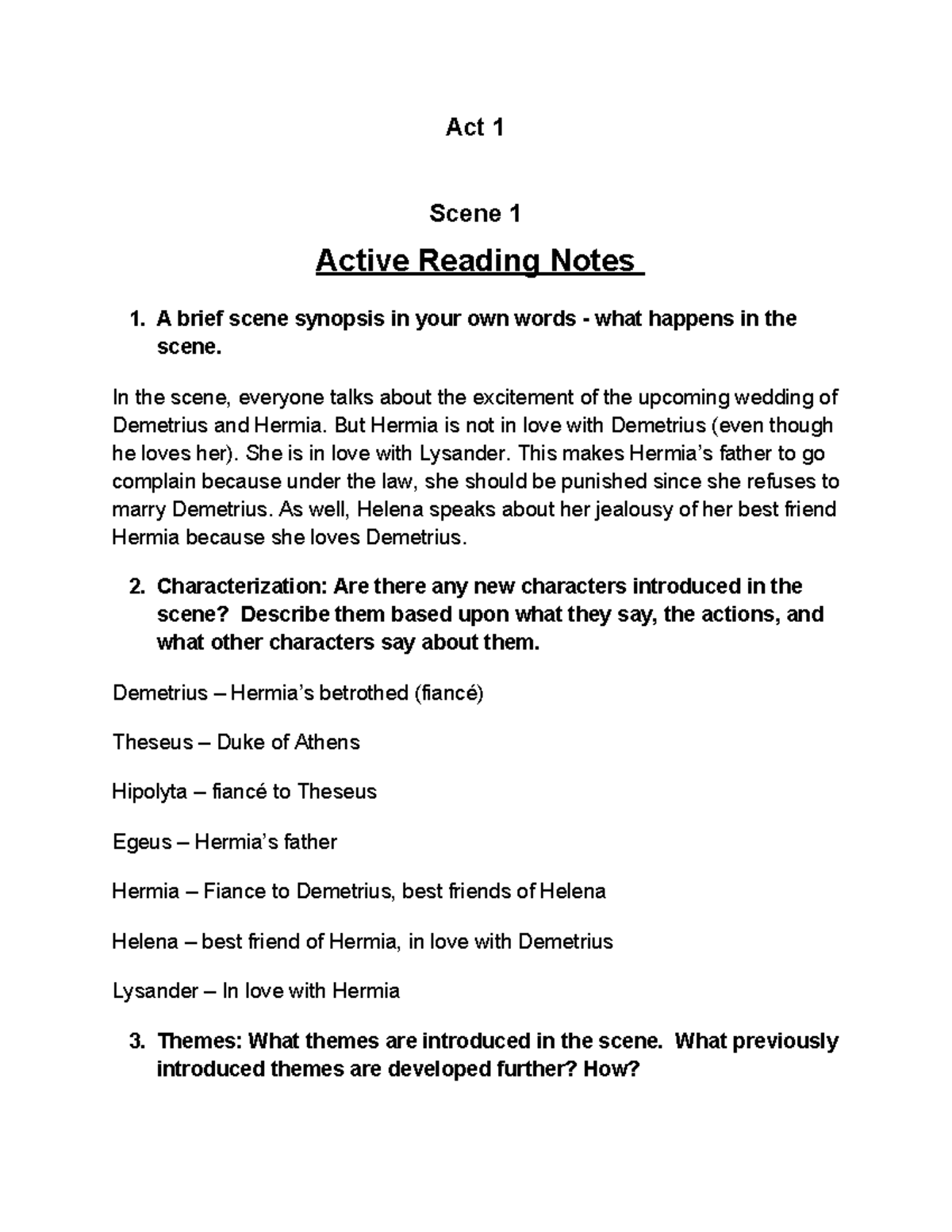 Act 1 - Questions and Answers - Act 1 Scene 1 Active Reading Notes 1. A ...