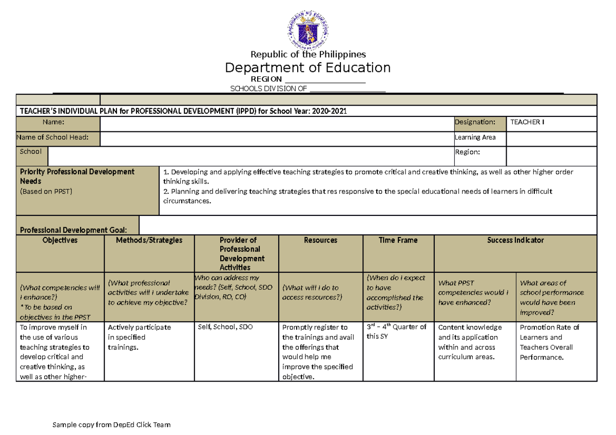 Individual Development Plan for Employee - Republic of the Philippines ...