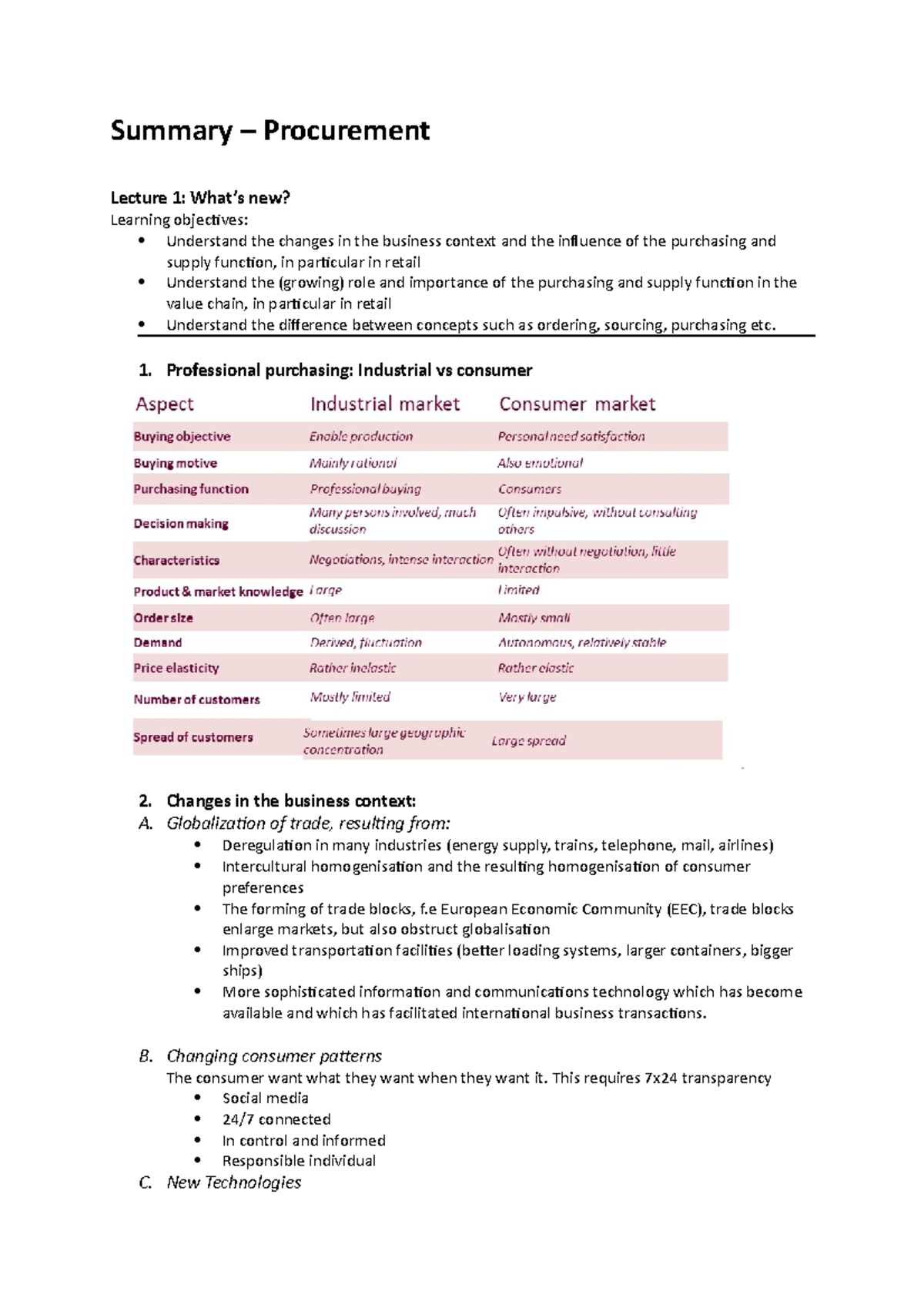 Summary - procurement - Summary – Procurement Lecture 1: What’s new ...
