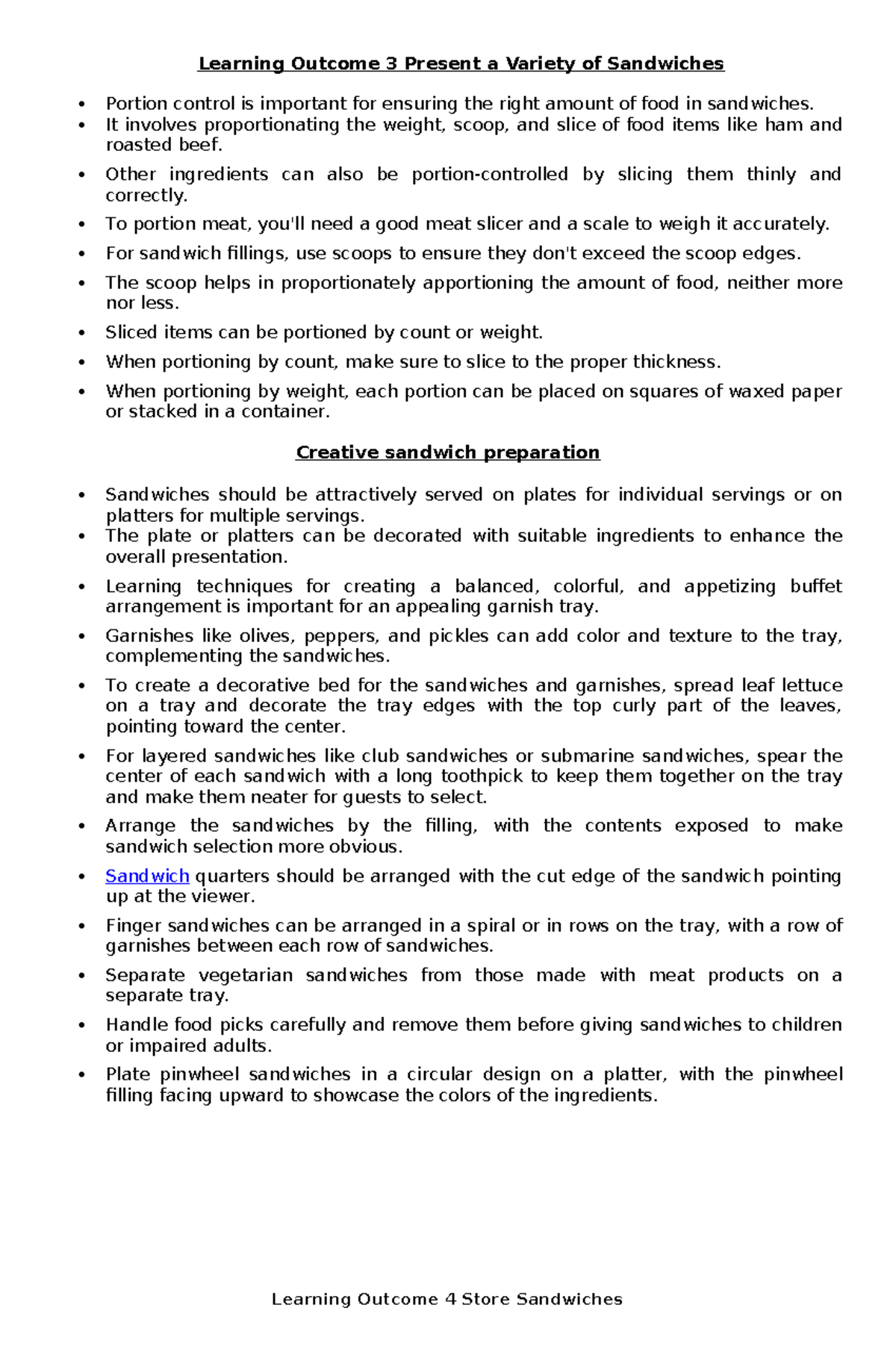 Learning Outcome 3 Present a Variety of Sandwiches - Learning Outcome 3 ...