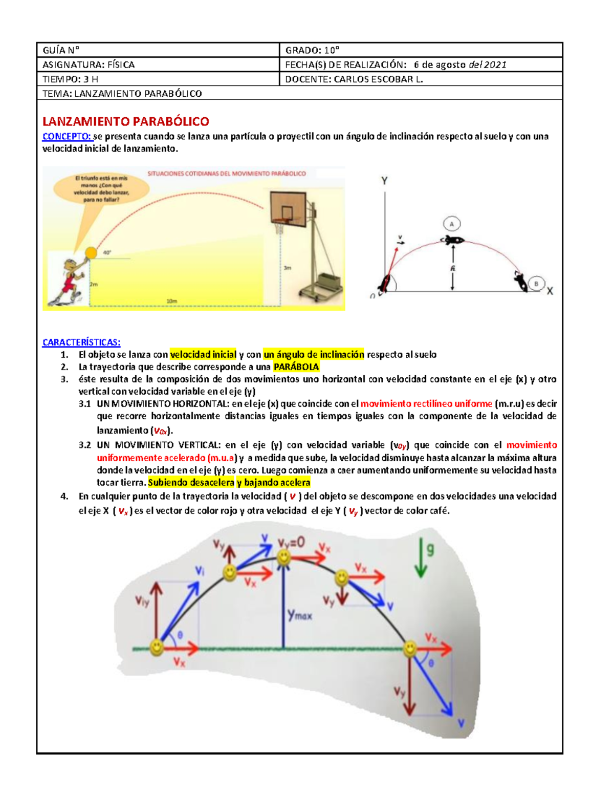 Guía 9 grado 10° Física Lanzamiento Parabólico - GUÕA N∞ GRADO: 10∞ ...