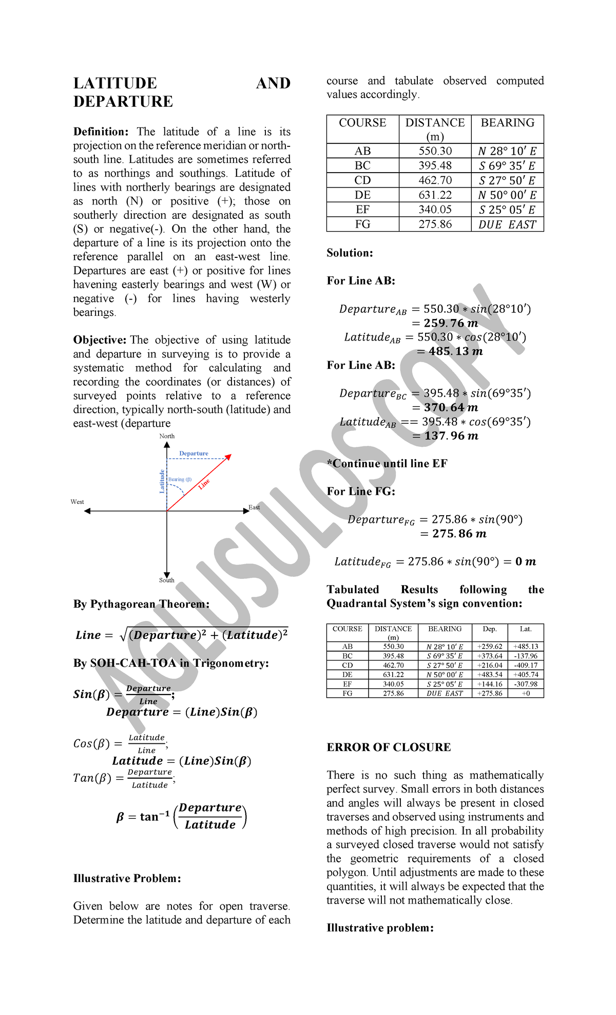 Traversing - Balancing traverse - LATITUDE AND DEPARTURE Definition ...