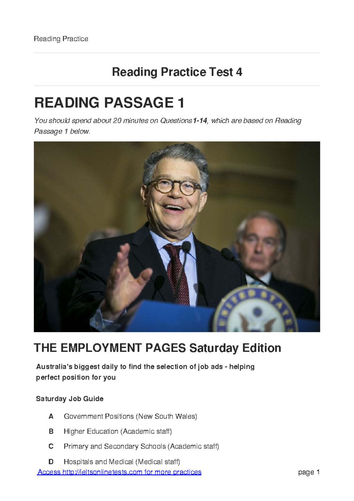 Reading Practice Test 4 - Reading Practice READING PASSAGE 1 You should ...