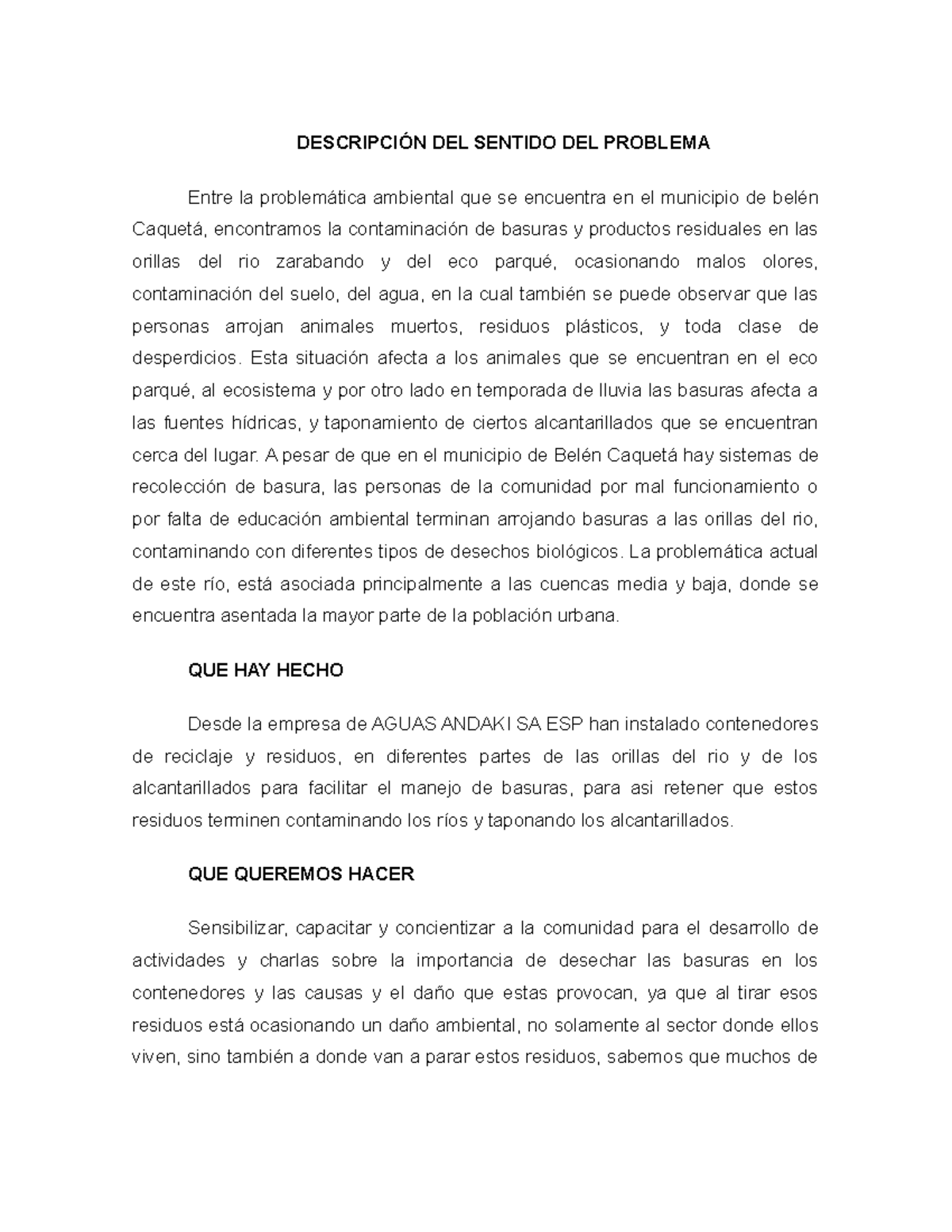 Descripción del sentido del problema - DESCRIPCIÓN DEL SENTIDO DEL ...