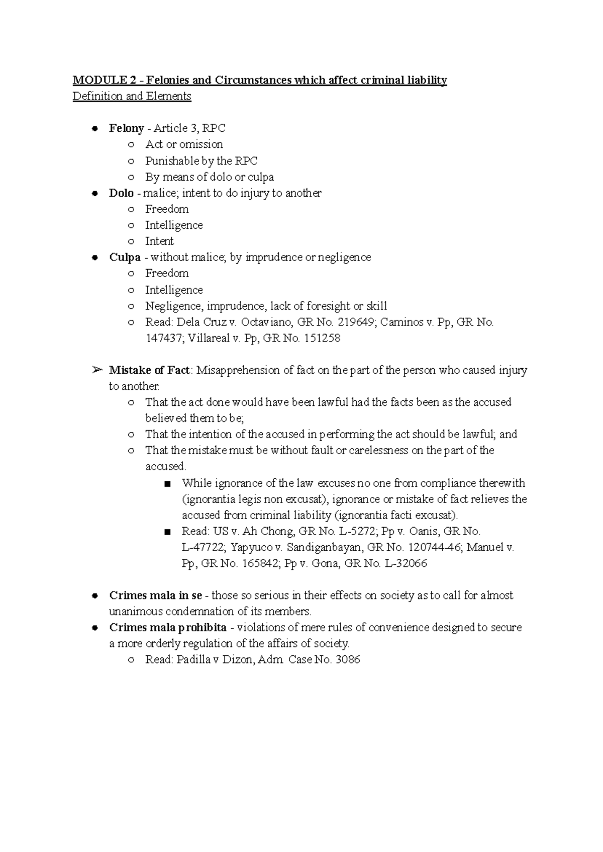 Article 3 - Criminal Law - MODULE 2 - Felonies and Circumstances which ...
