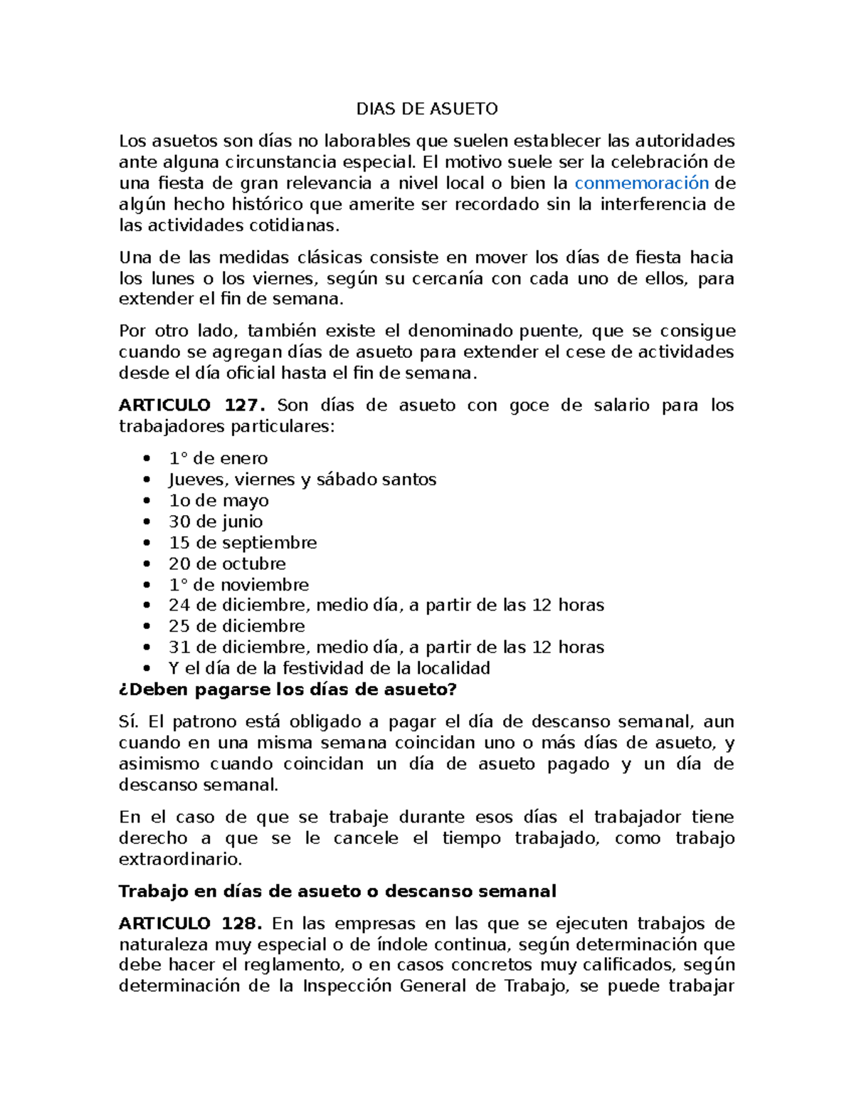 DIAS DE Asueto - DIAS DE ASUETO Los asuetos son días no laborables que ...