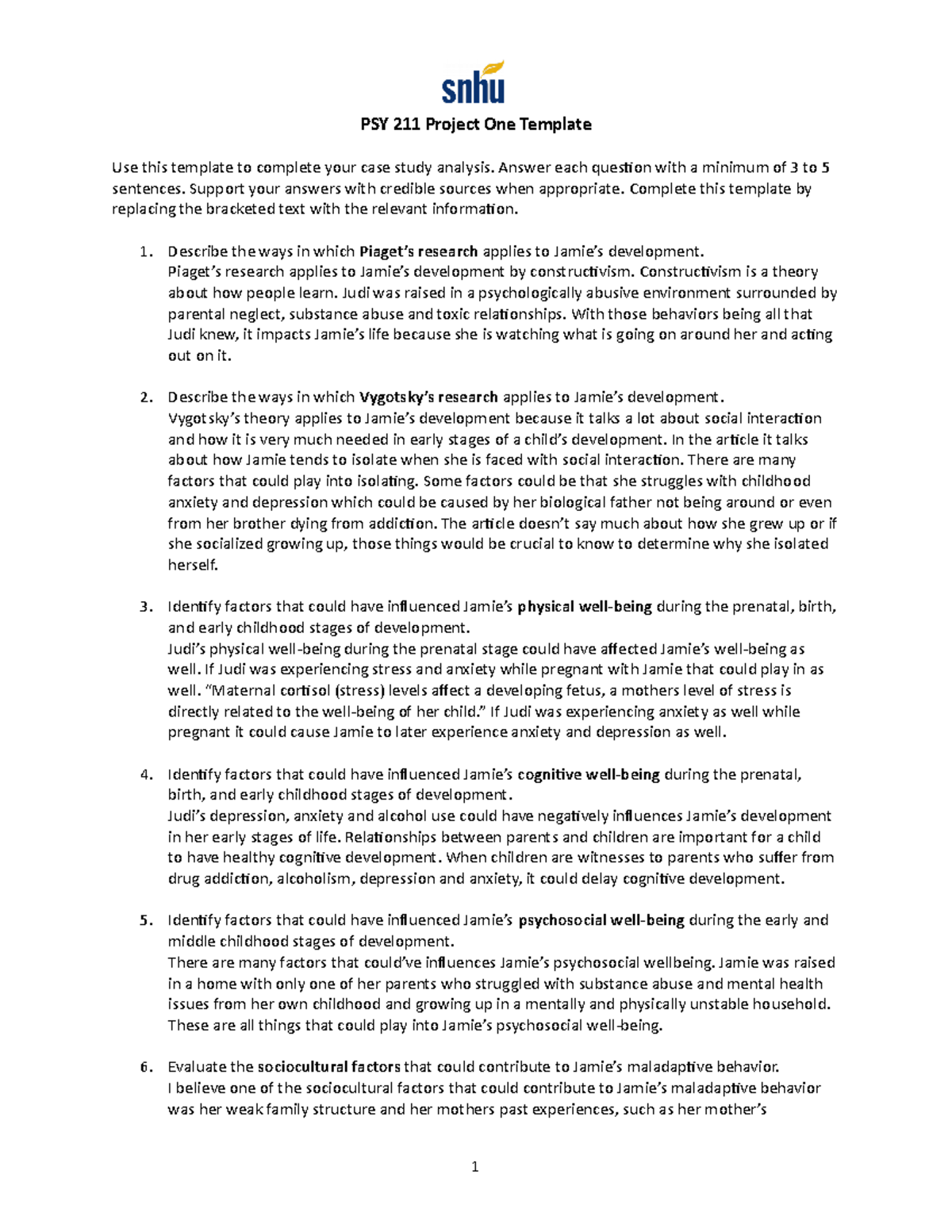 Module 6-2 - ........ - PSY 211 Project One Template Use this template ...