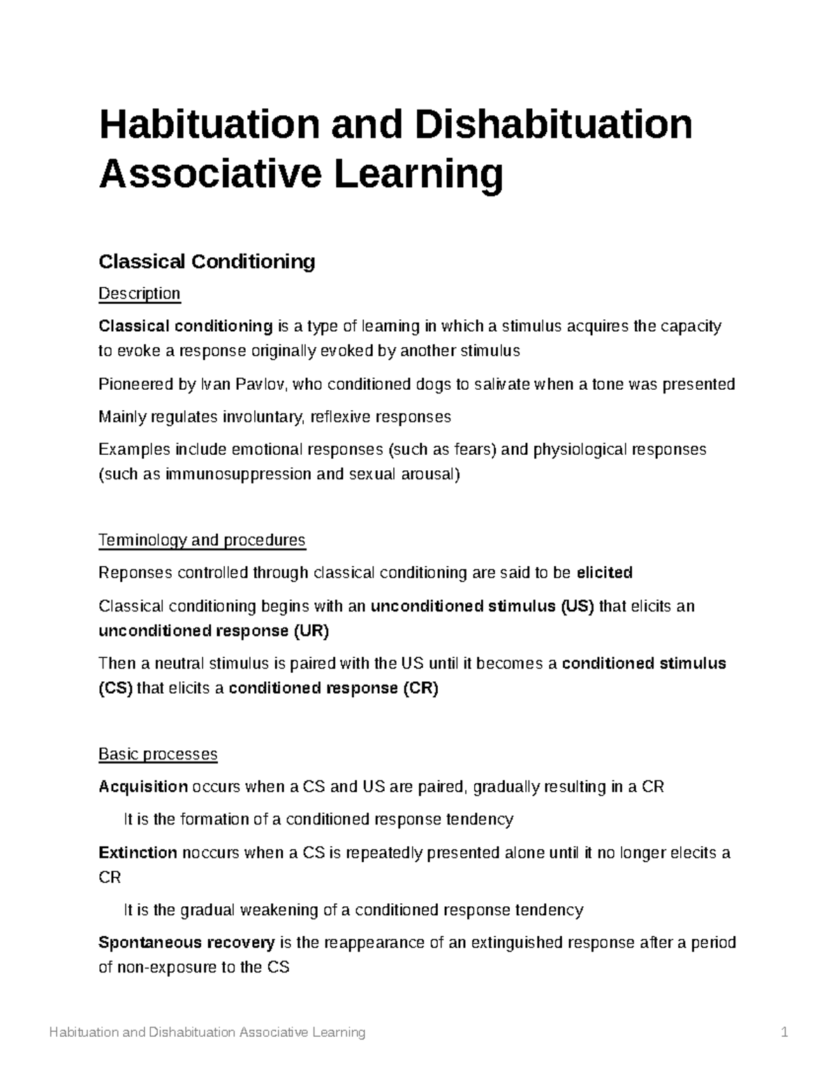 Habituation and Dishabituation Associative Learning - Habituation and ...